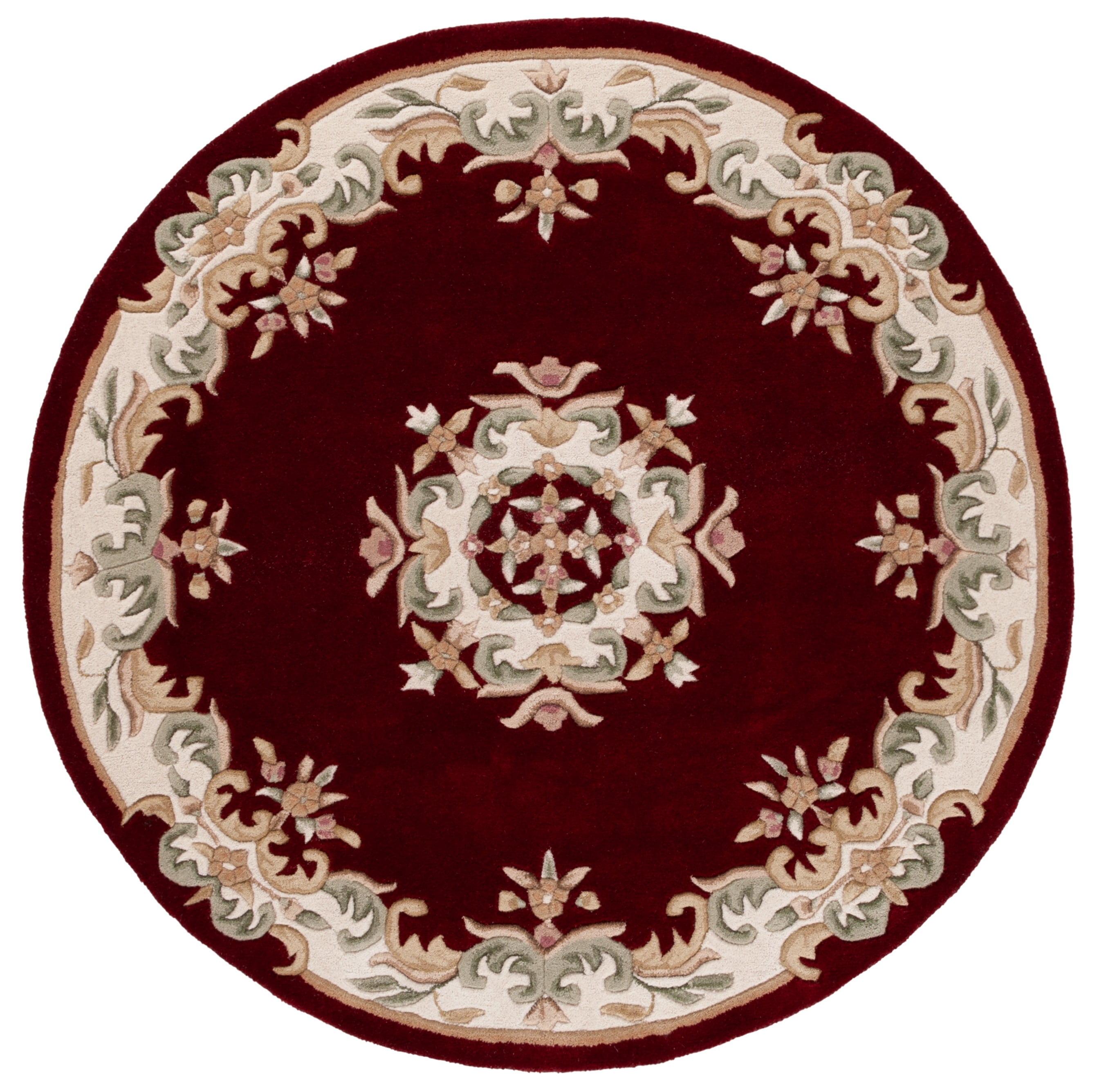 SAFAVIEH Aubusson Albus Medallion Area Rug, Red/Ivory, 6' x 6' Round ...