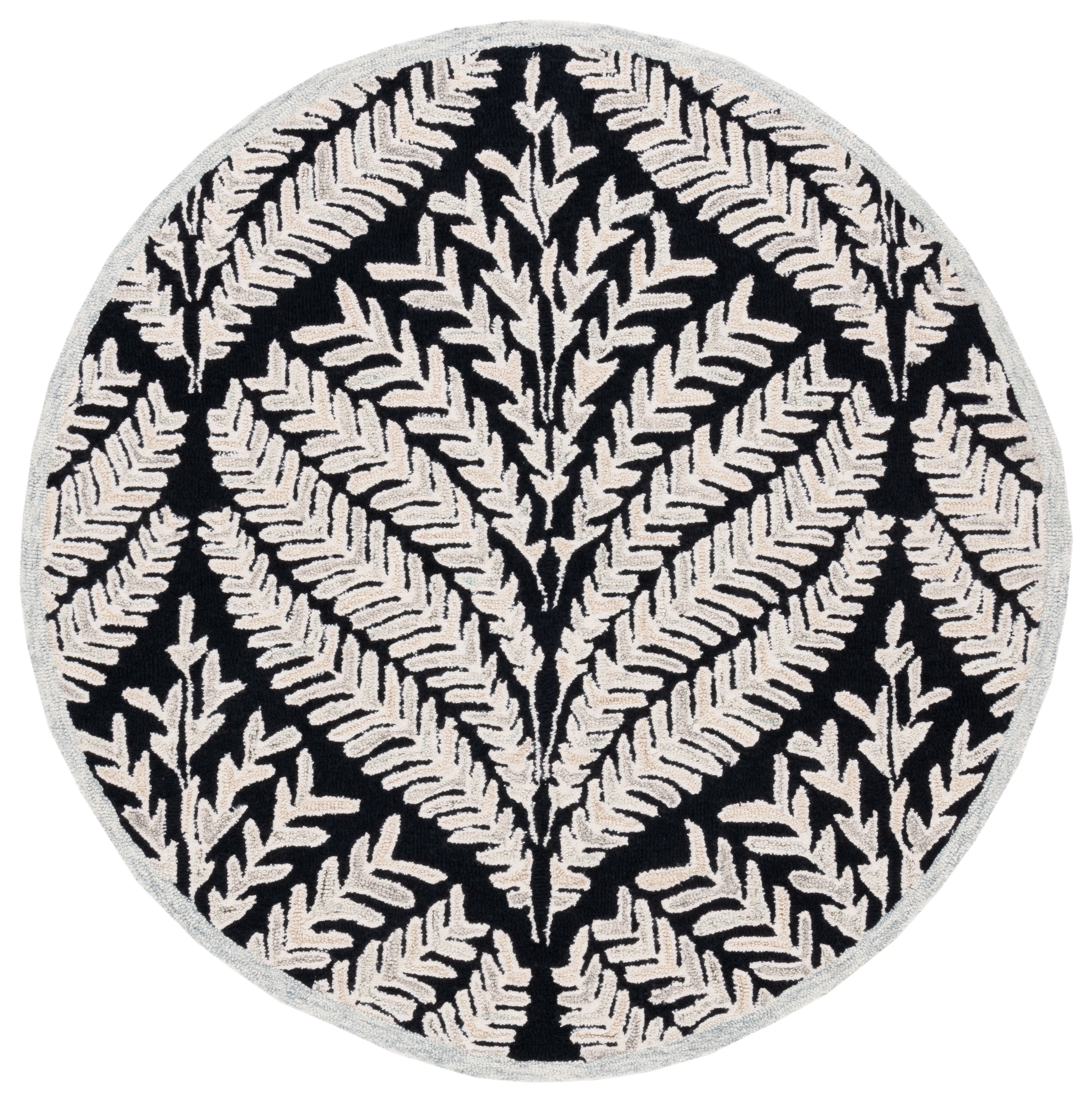 SAFAVIEH Capri Proinsias Leaves Wool Area Rug, Black/Ivory, 8' x 8 ...