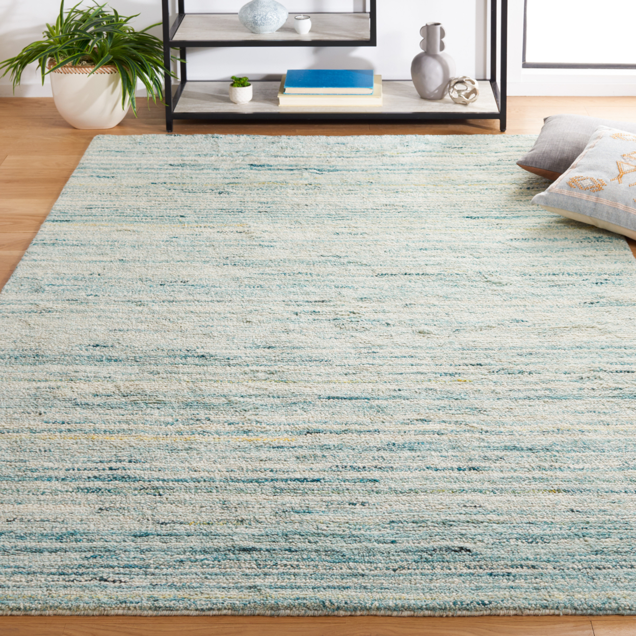 SAFAVIEH Rag Candis Striped Cotton Area Rug, Turquoise/Multi, 4' x 4 ...