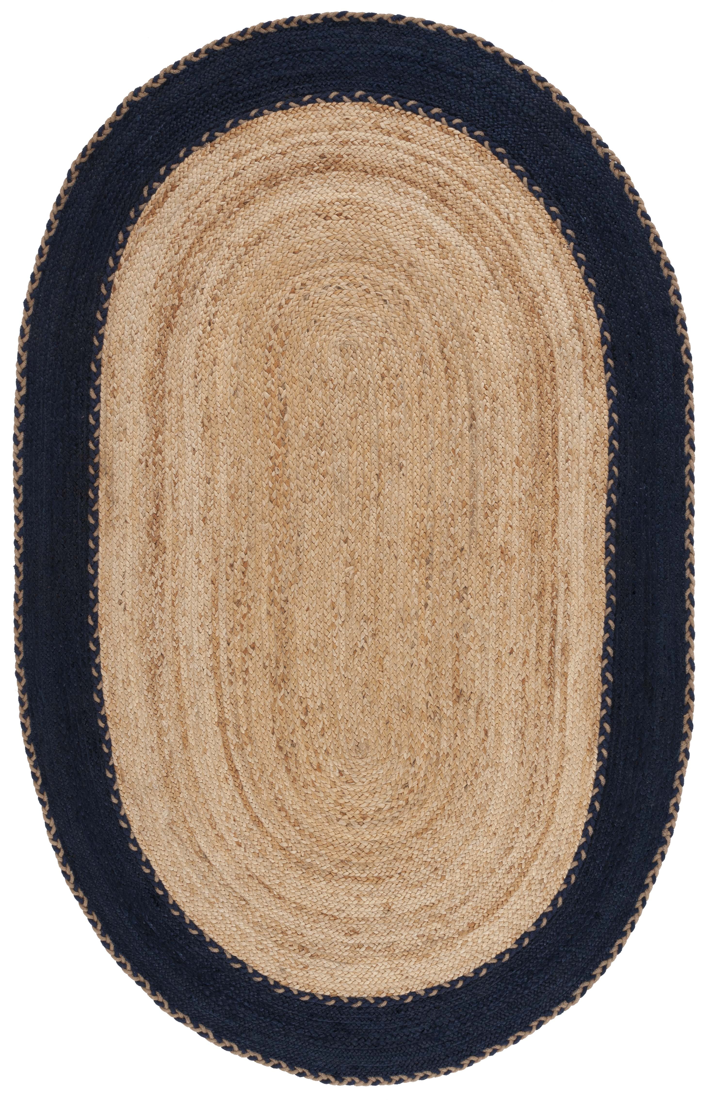 SAFAVIEH Natural Fiber Cirino Bordered Area Rug, Natural/Navy, 7' x 9 ...