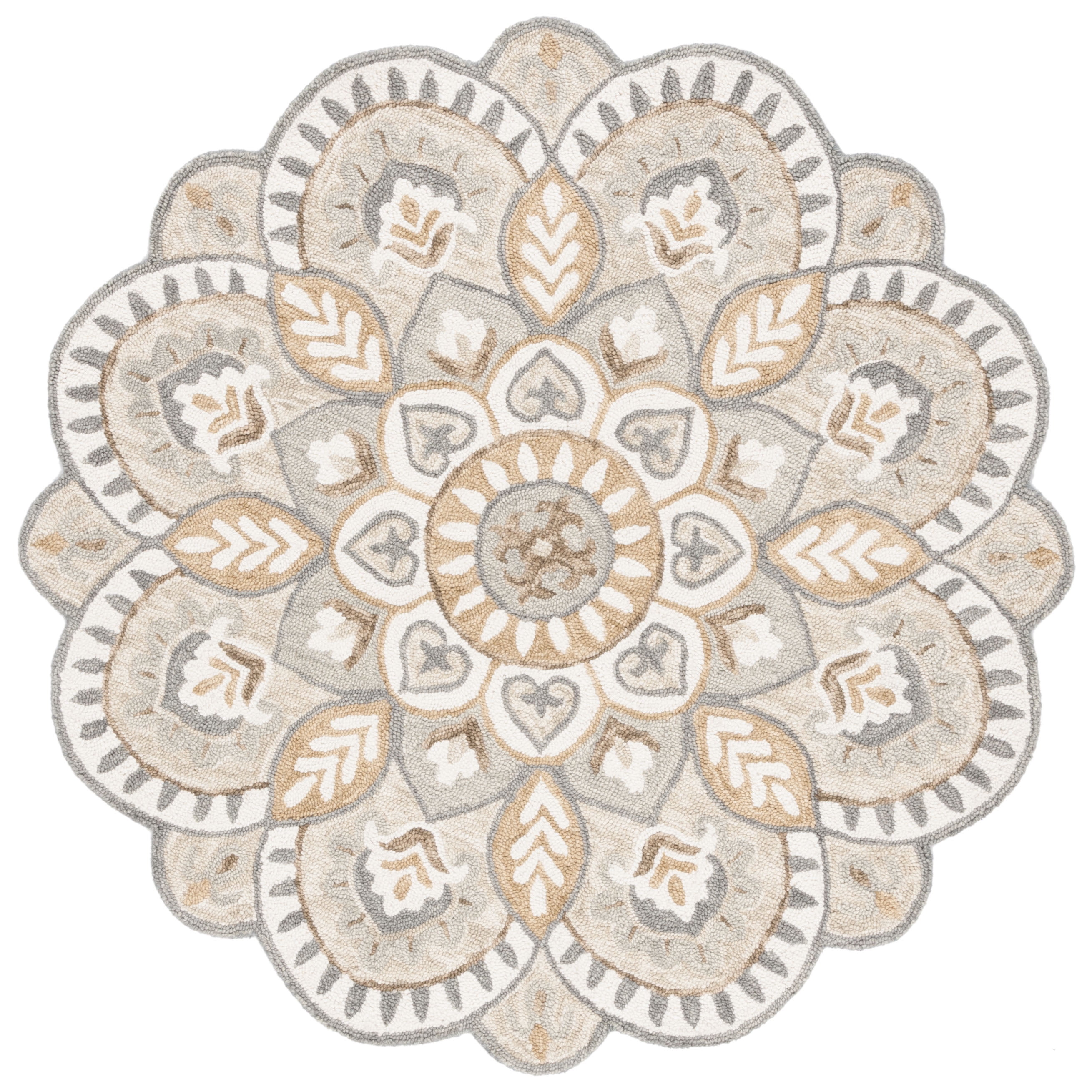 SAFAVIEH Novelty Mordikai Floral Area Rug, Ivory/Beige, 3' x 3' Round ...