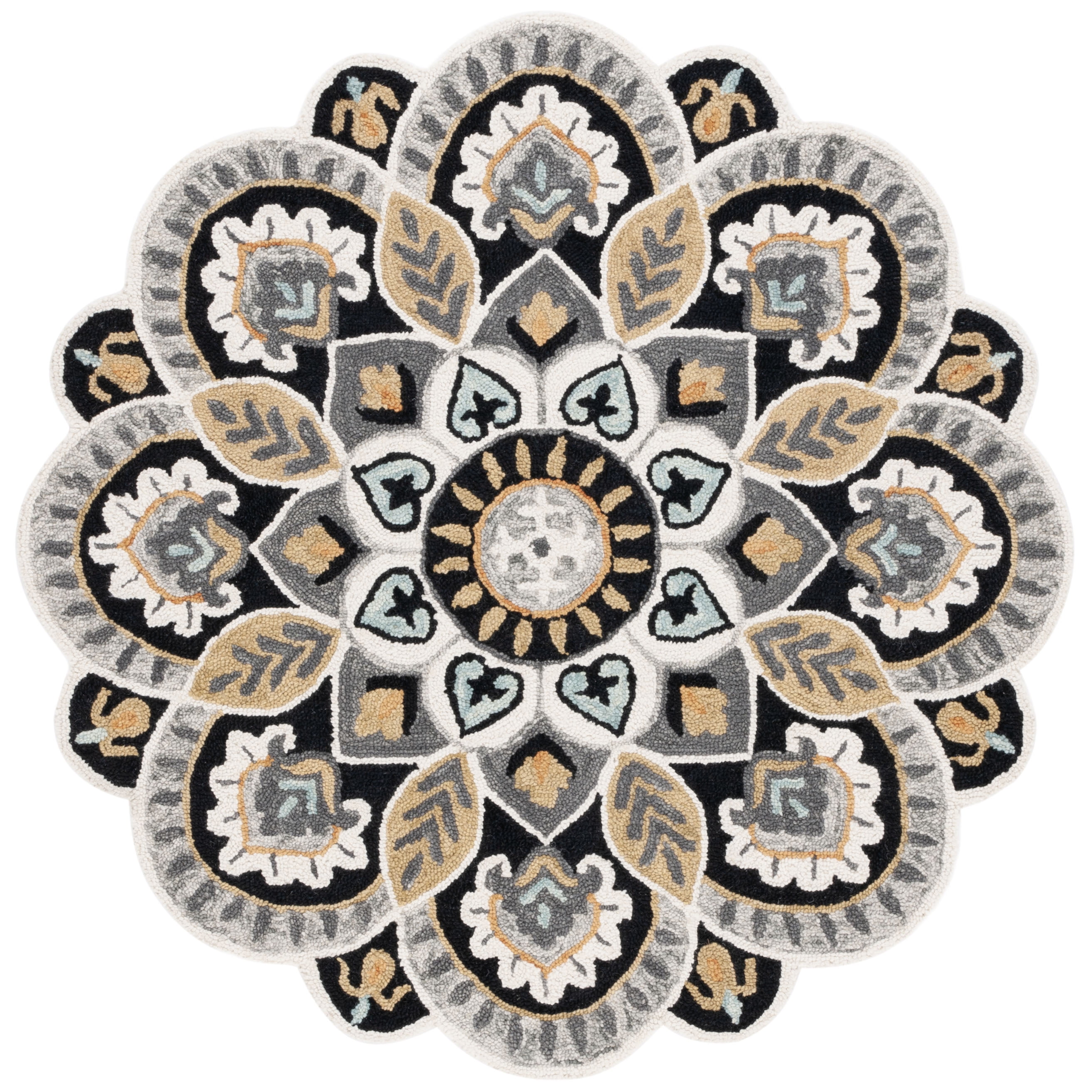 SAFAVIEH Novelty Mordikai Floral Area Rug, Ivory/Black, 7' x 7' Round ...