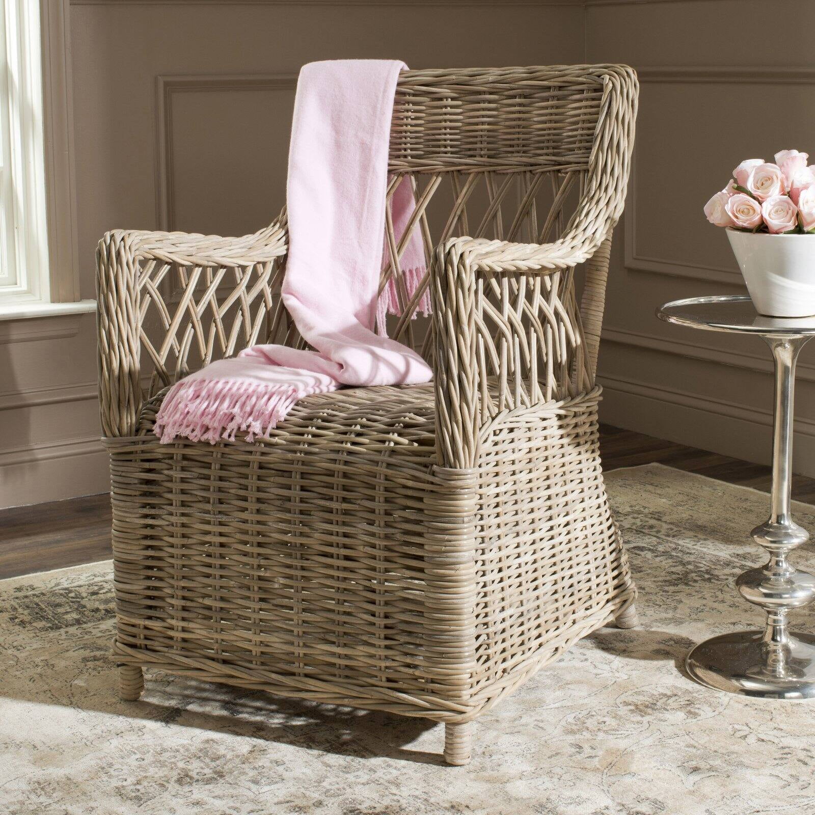 Safavieh Hinaku Indoor Living Room Woven Rattan Arm Chair - Walmart.com