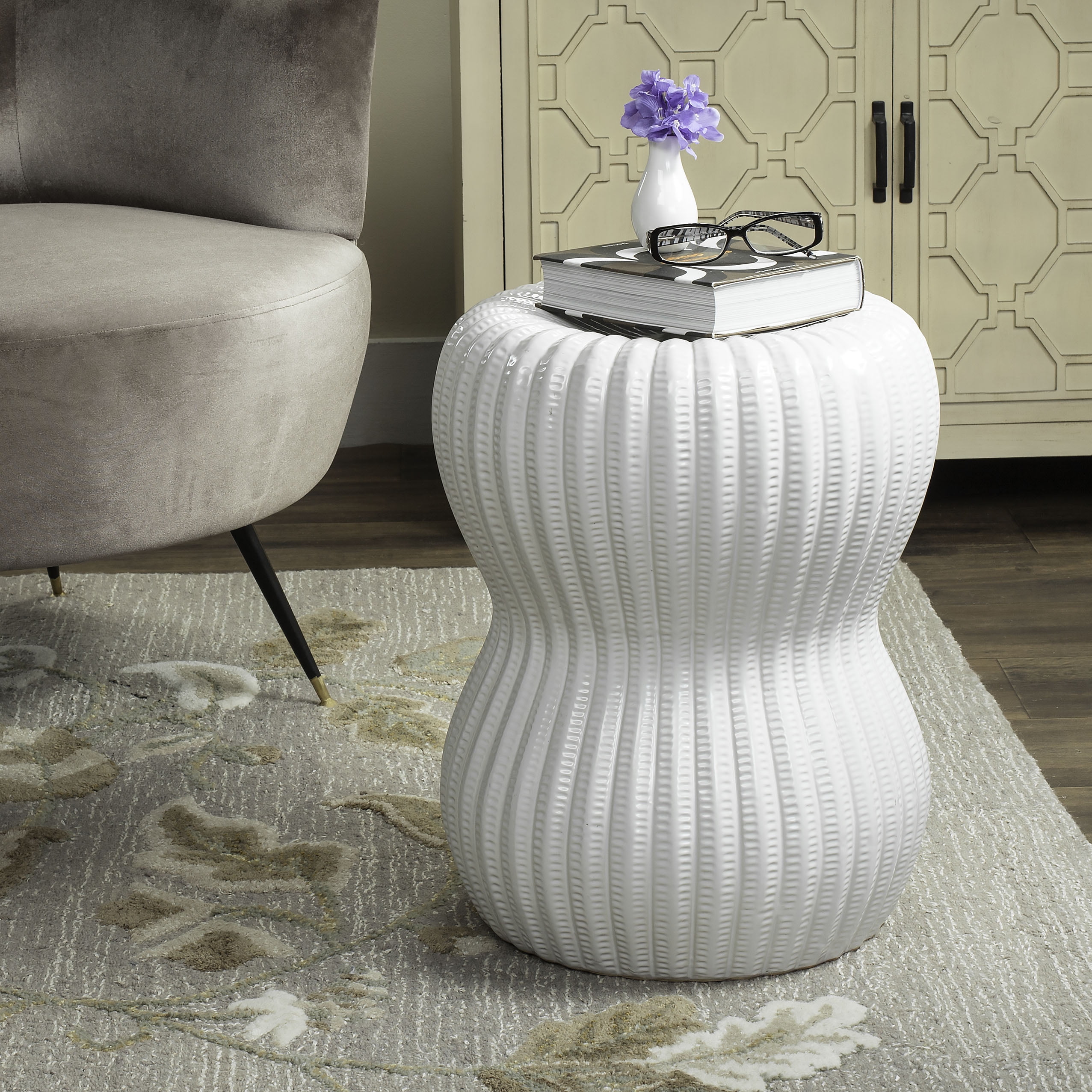Safavieh Hour Glass Indoor/Outdoor Garden Patio Stool, White - Walmart.com