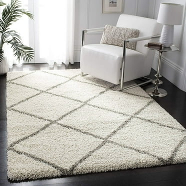 SAFAVIEH Hudson Jaye Geometric Shag Area Rug, Ivory/Grey, 8' x 10 ...