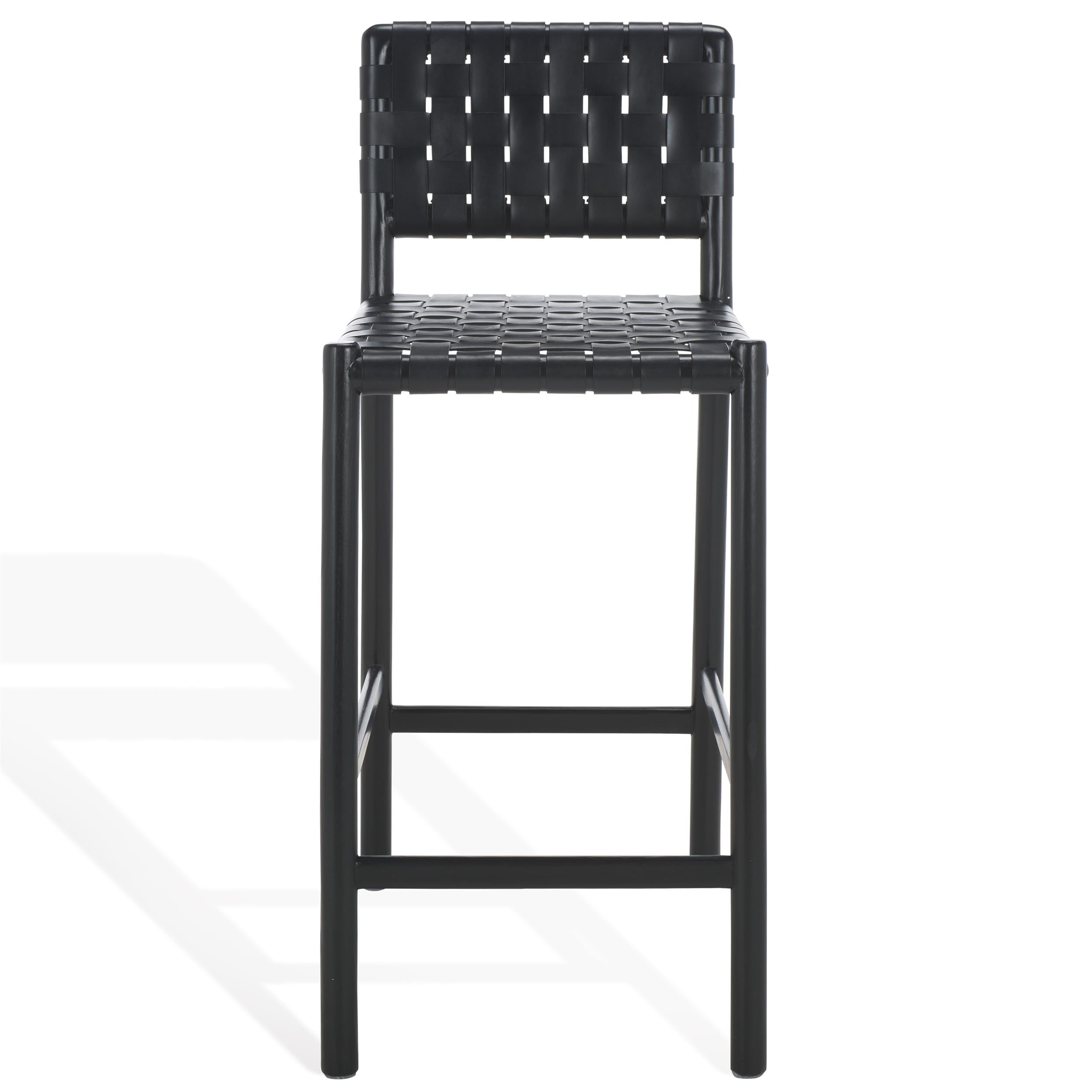 Safavieh Jeremiah Woven Leather Counter Stool in Black - Walmart.com
