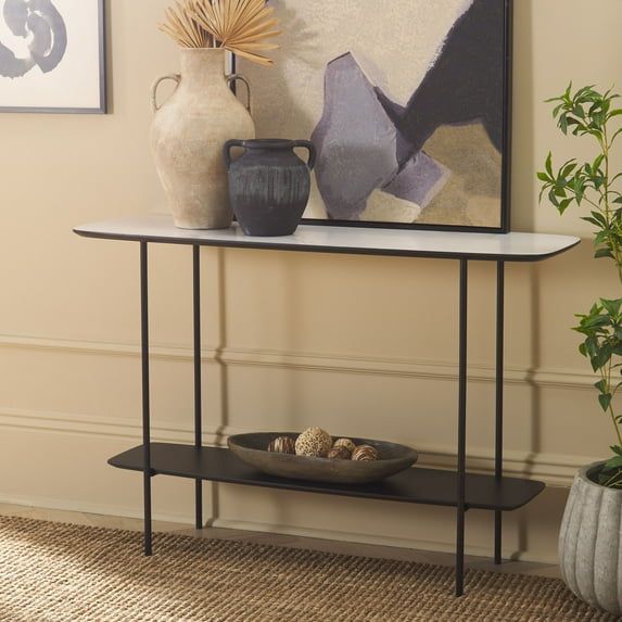 Safavieh Kayleigh Modern Wood and Metal Console Table, White Marble ...
