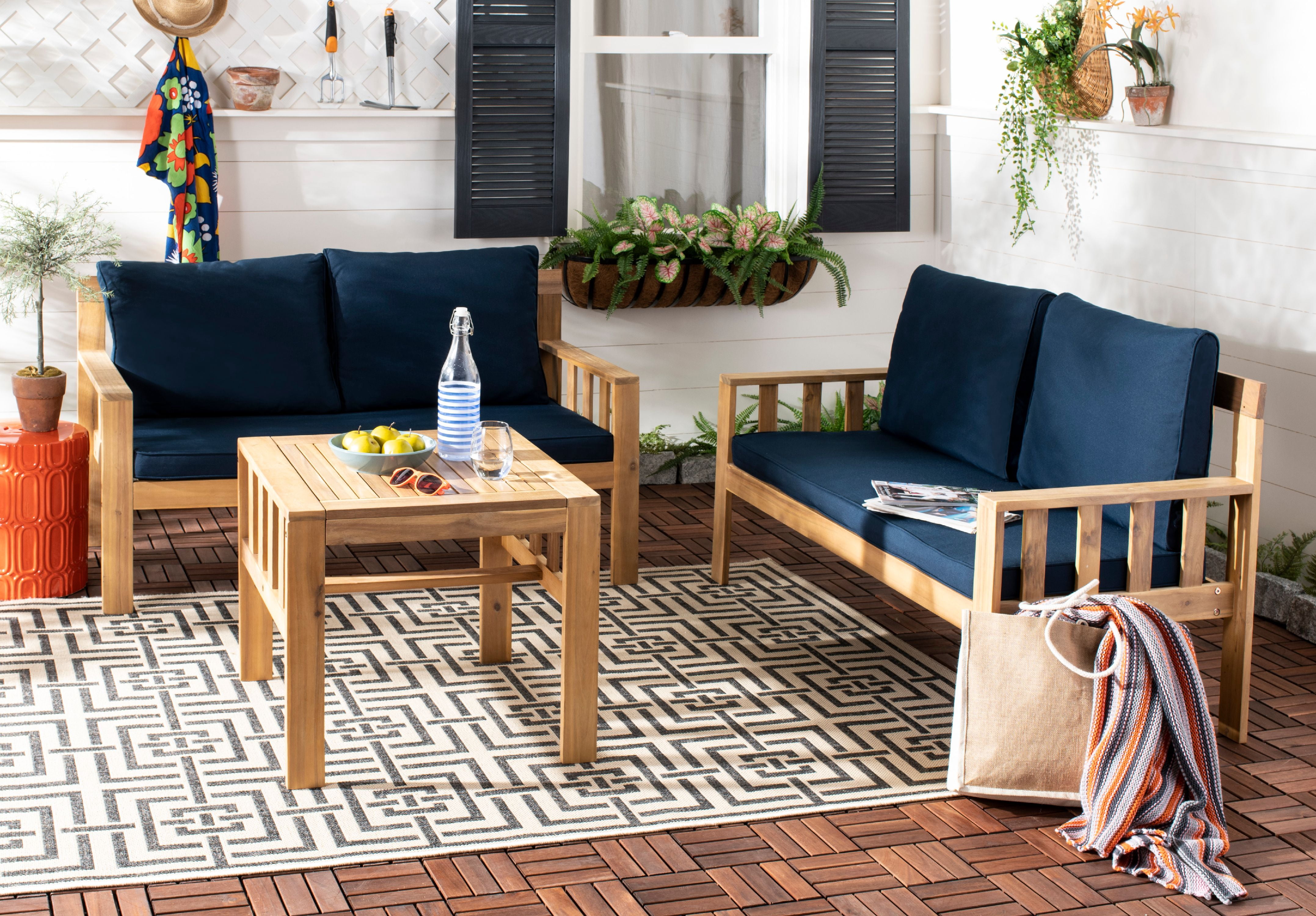 Safavieh Lardner 3 Piece Outdoor Modern Living Set Seat w/ Cushion ...