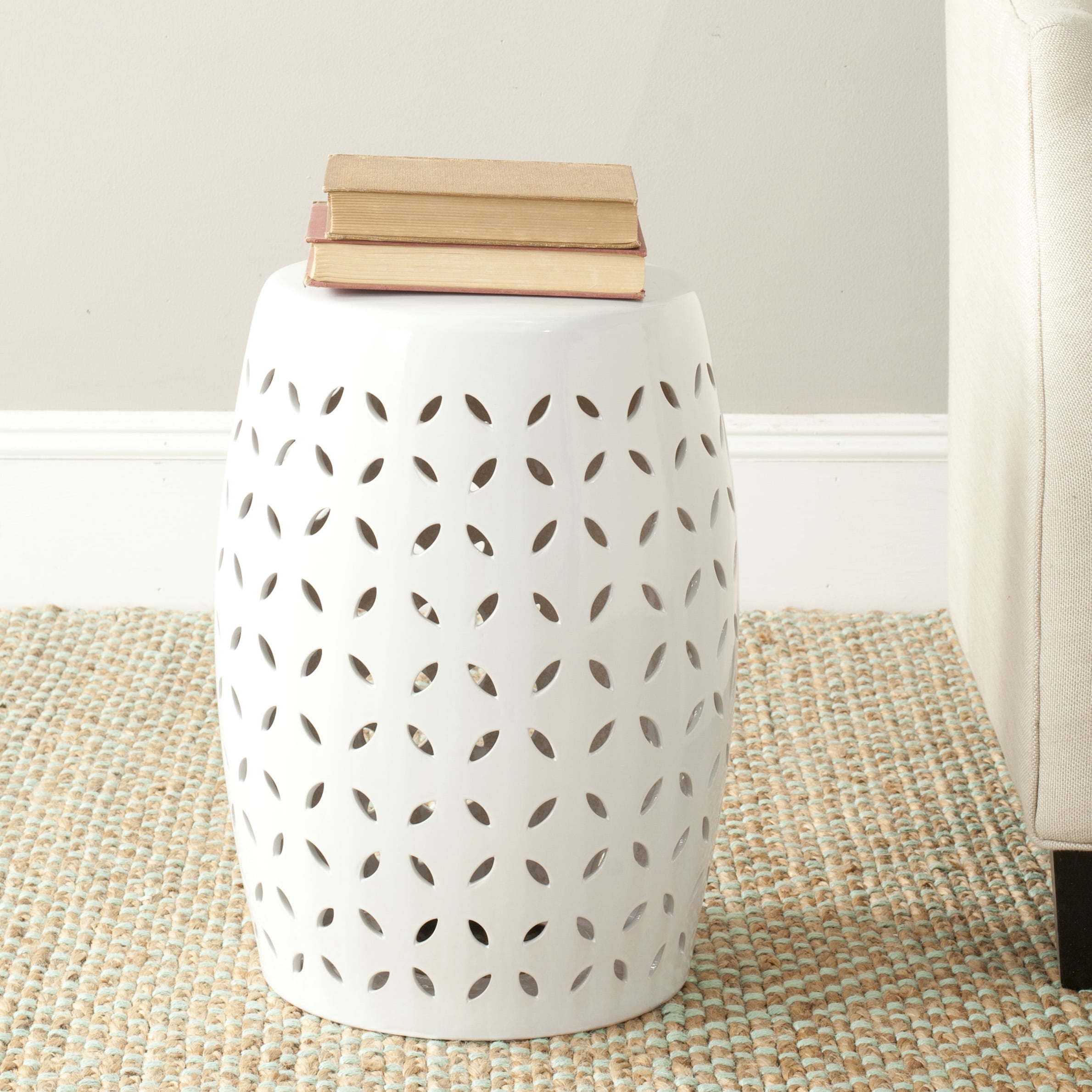 Safavieh Lattice Petal Indoor/Outdoor Garden Patio Stool, White ...