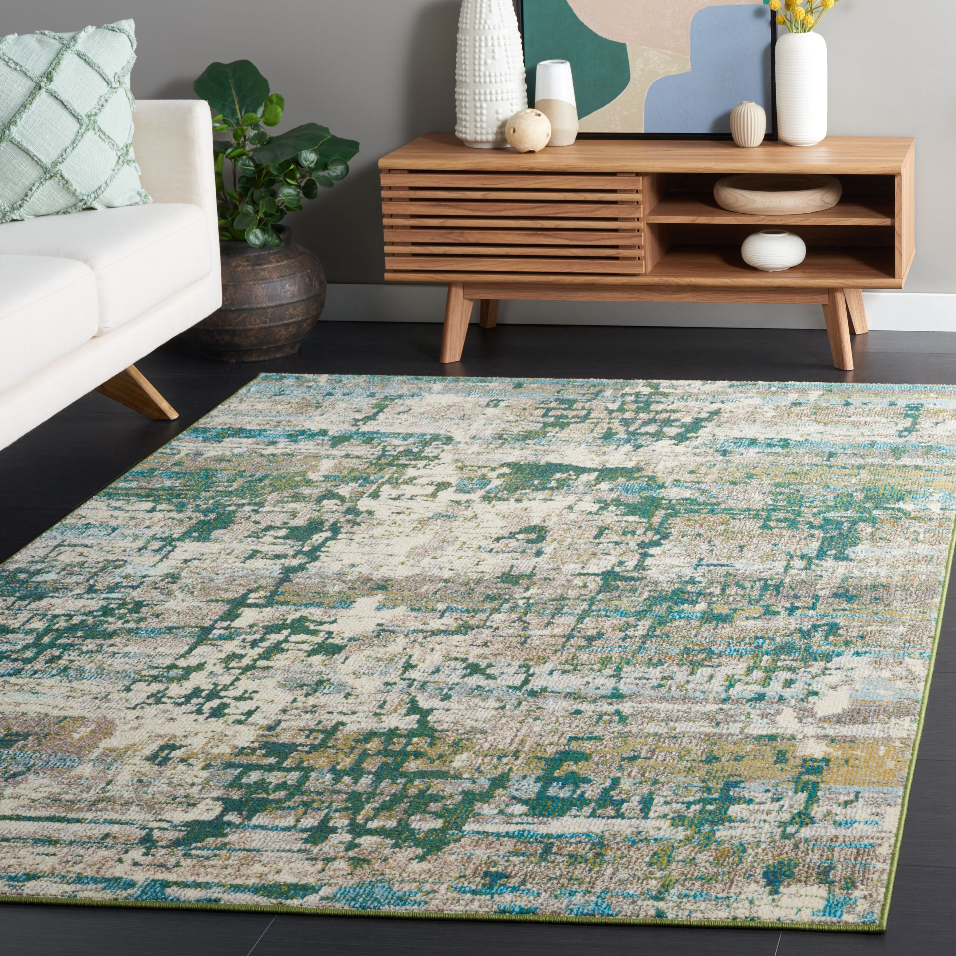 SAFAVIEH Madison Roswell Abstract Area Rug, Green/Beige, 6' x 9 ...