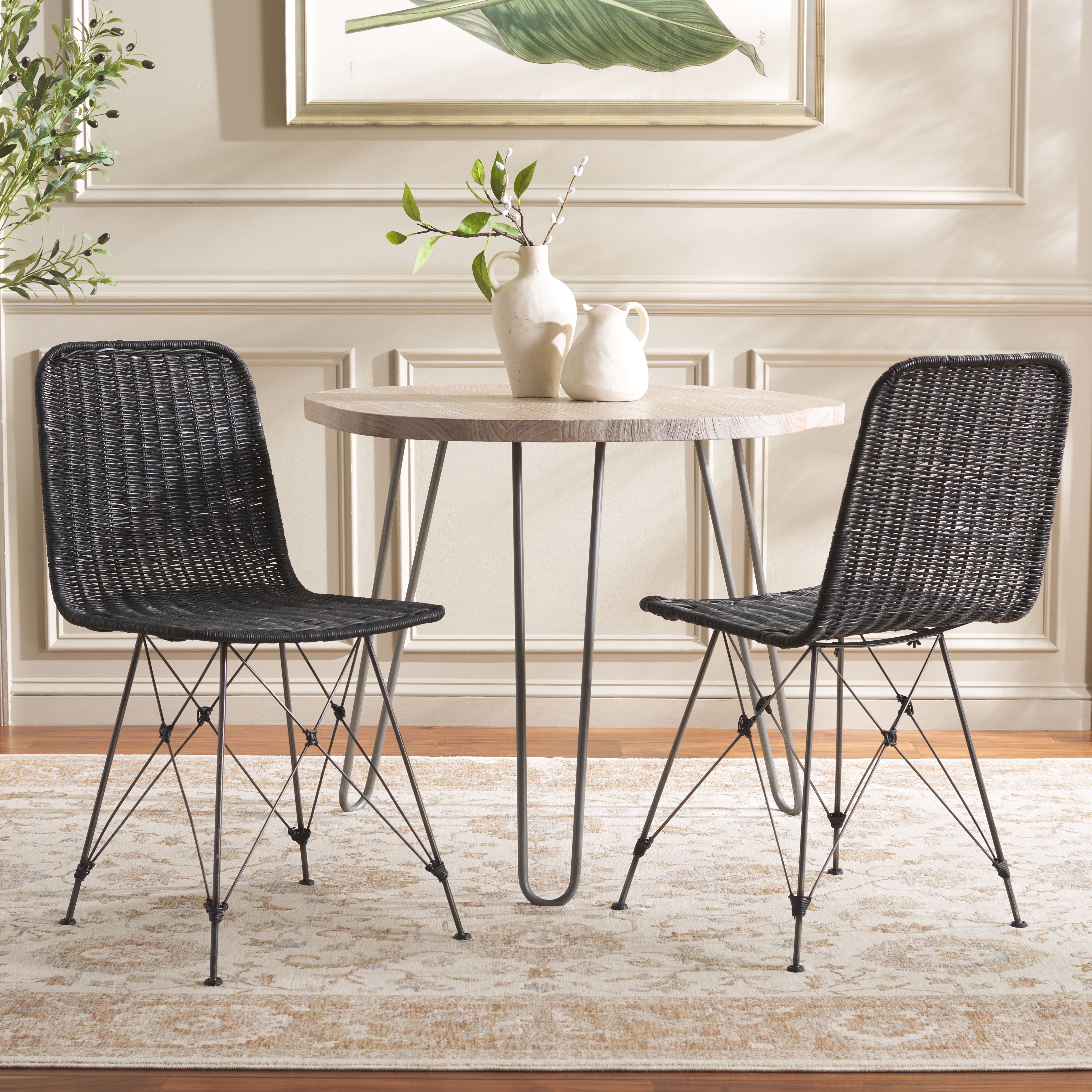 Safavieh Minerva Modern Metal and Rattan Dining Side Chairs, Black (Set ...