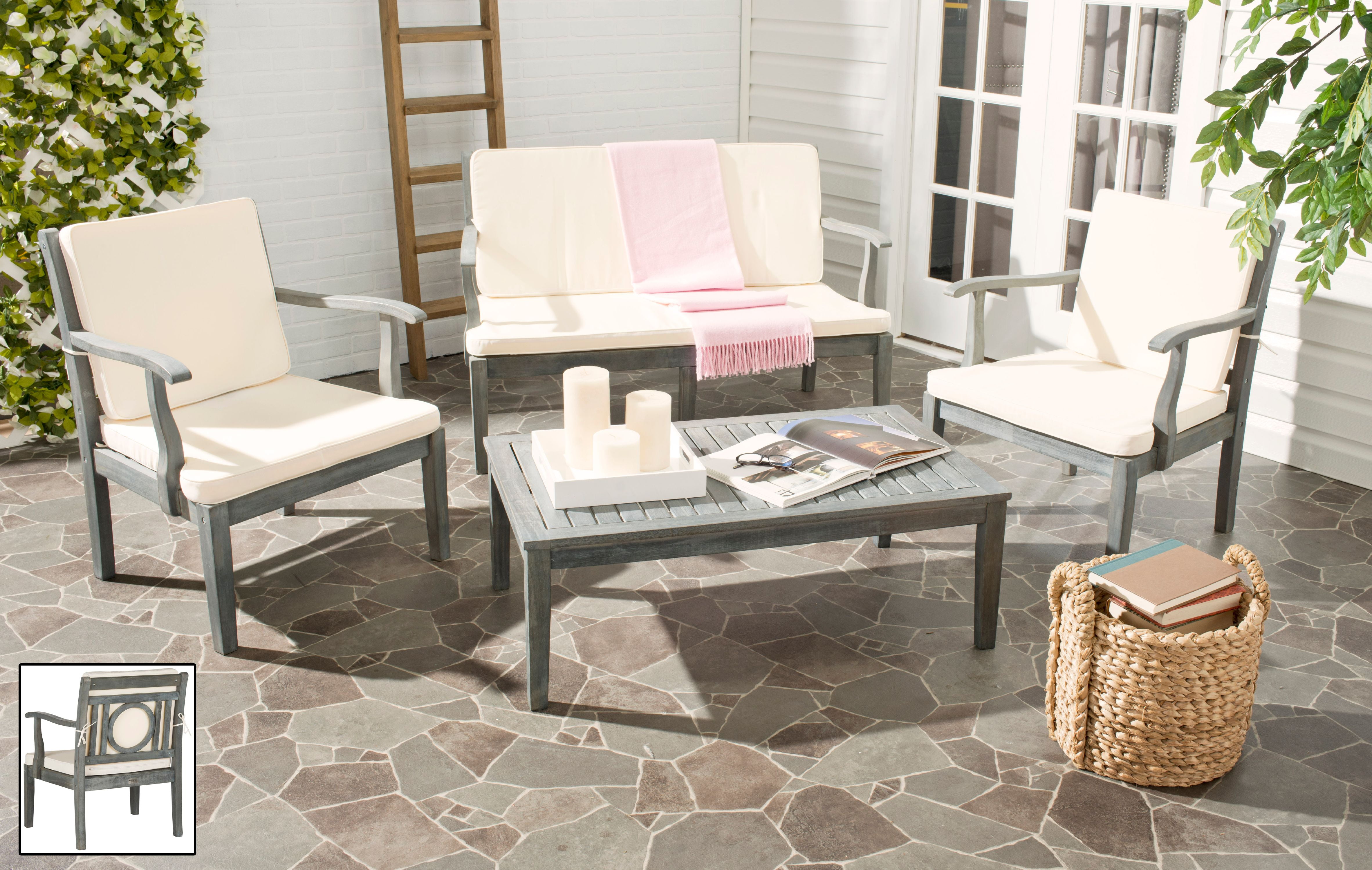Safavieh Montclair Outdoor Modern 4 Piece Living Set with Cushion ...