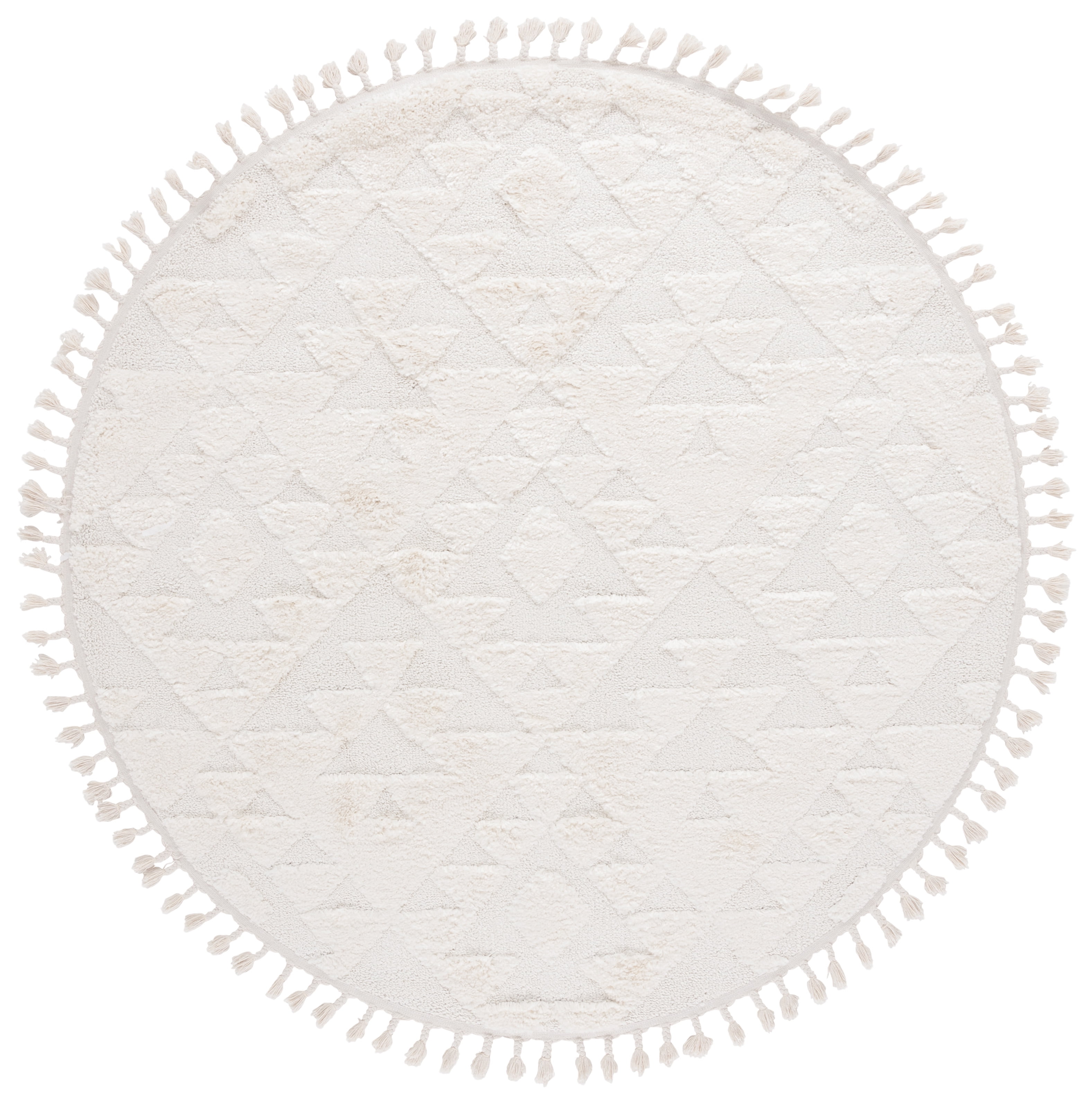 SAFAVIEH Moroccan Tassel Larry Geometric Shag Area Rug, Ivory, 6'7" x 6 ...