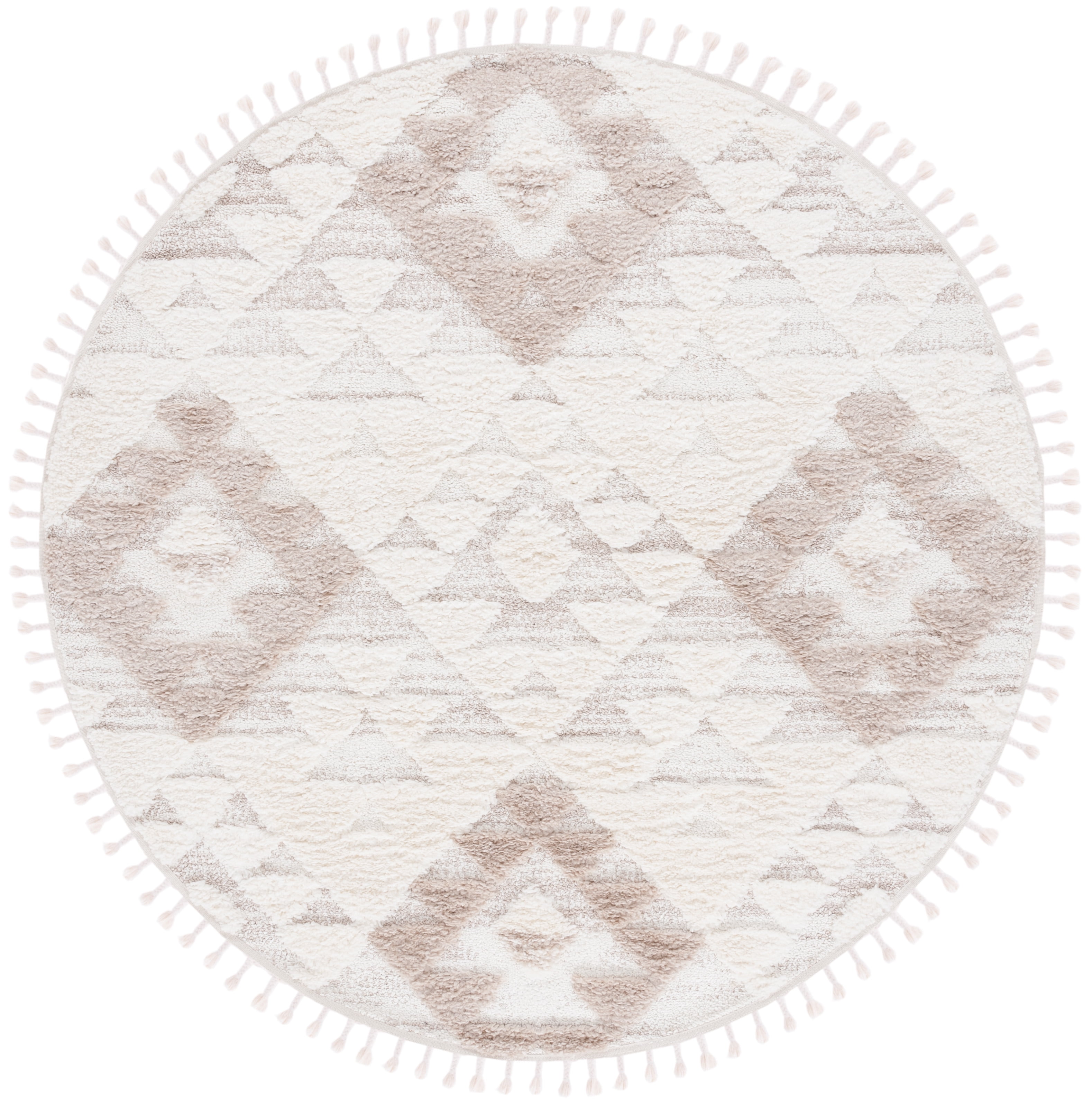 SAFAVIEH Moroccan Tassel Larry Geometric Shag Area Rug, Ivory/Beige, 6 ...