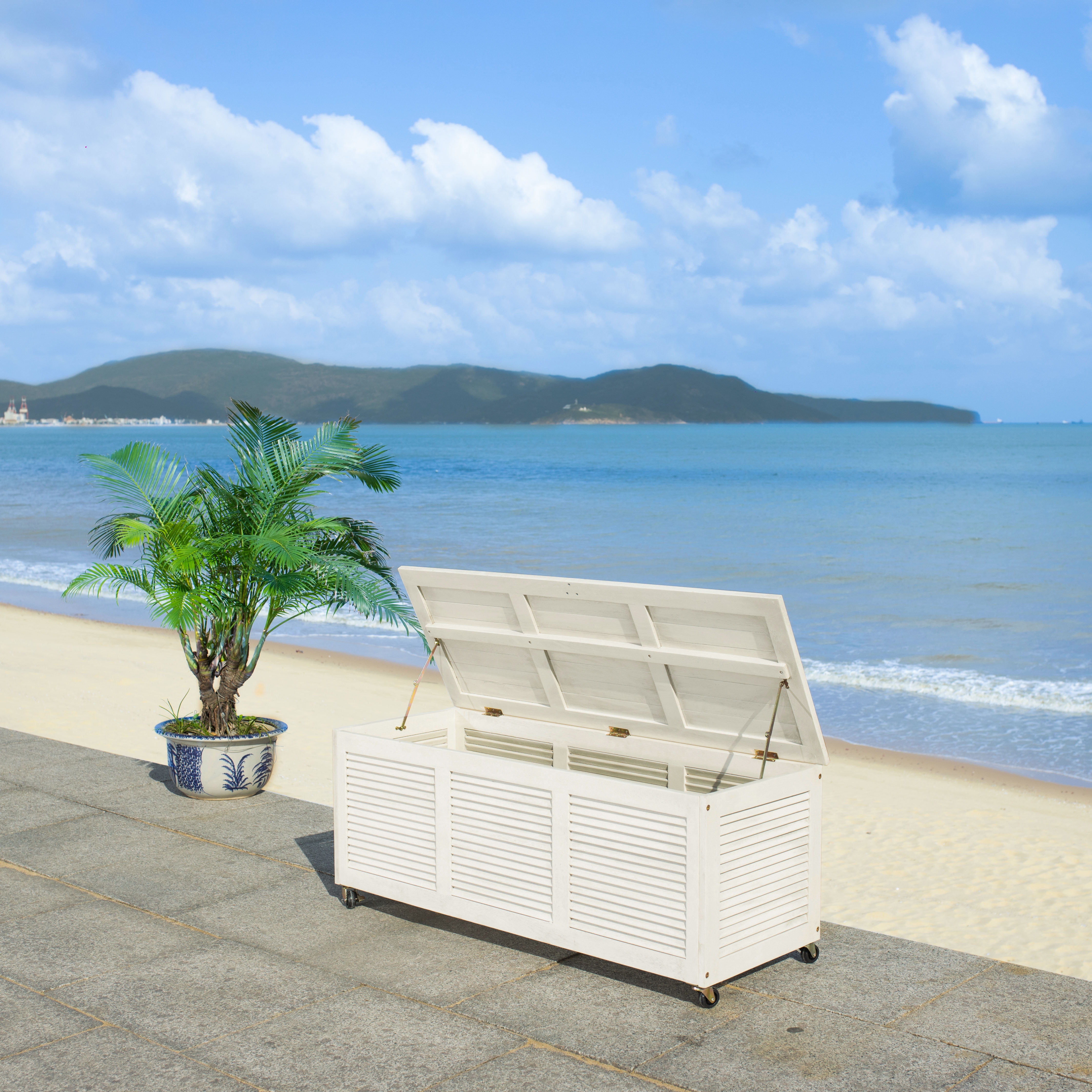 Safavieh Outdoor 50 lbs Eucalyptus Wood Storage Box Distressed White ...