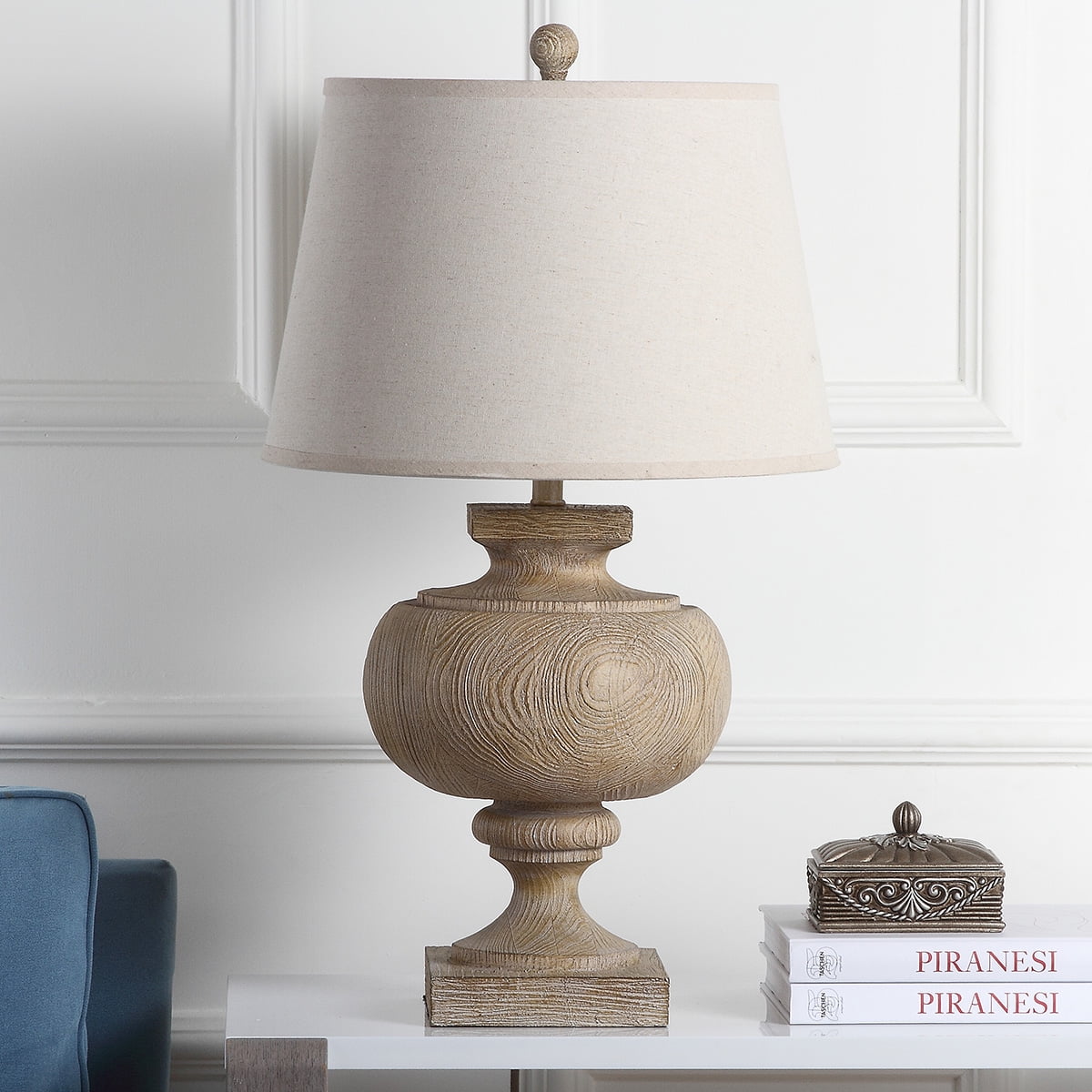 Safavieh Prescott 31 In. High Table Lamp, Brown, Wood Finish, Cotton ...