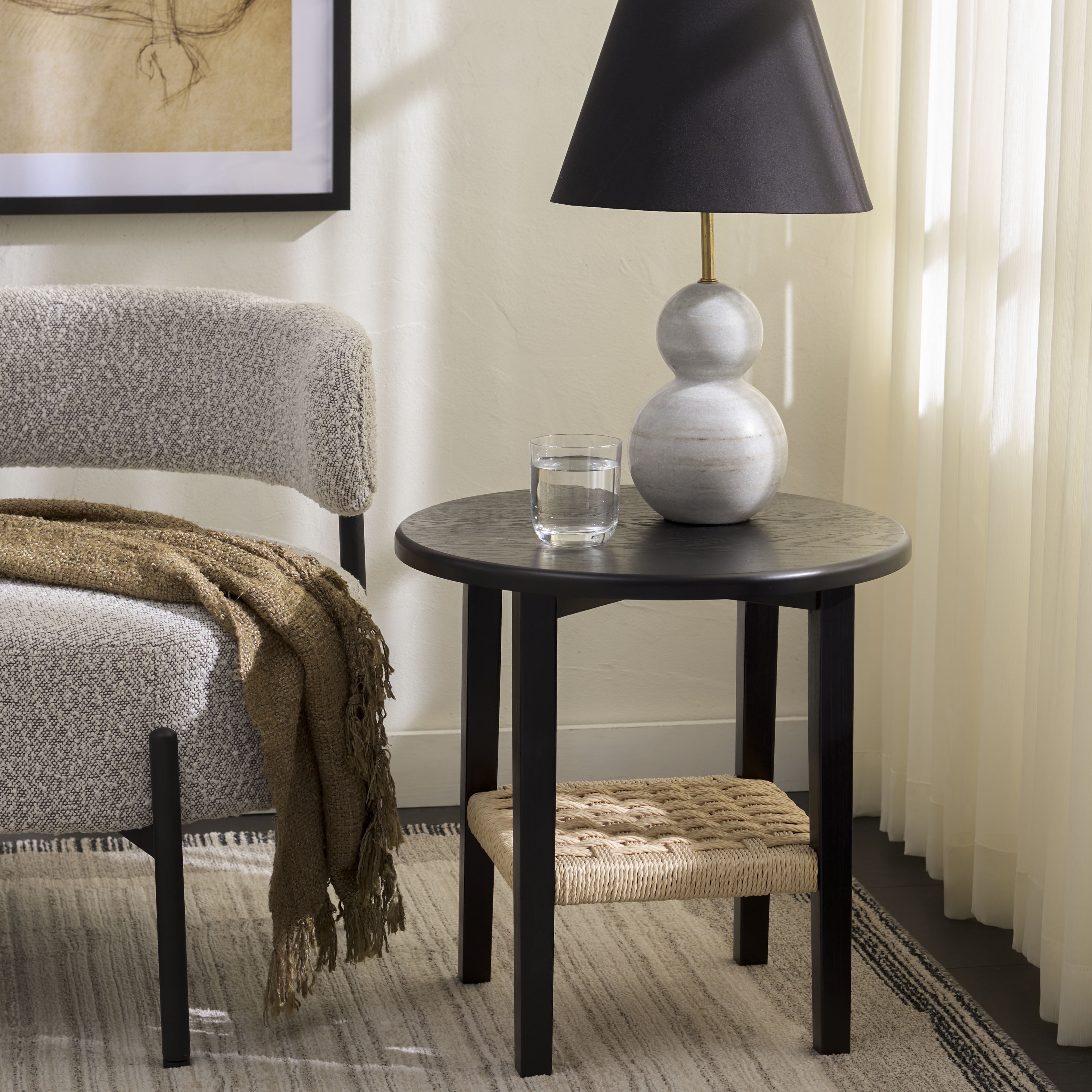 Safavieh Rakoma 1 Shelf Traditional Wood Frame Round End Table, Black ...