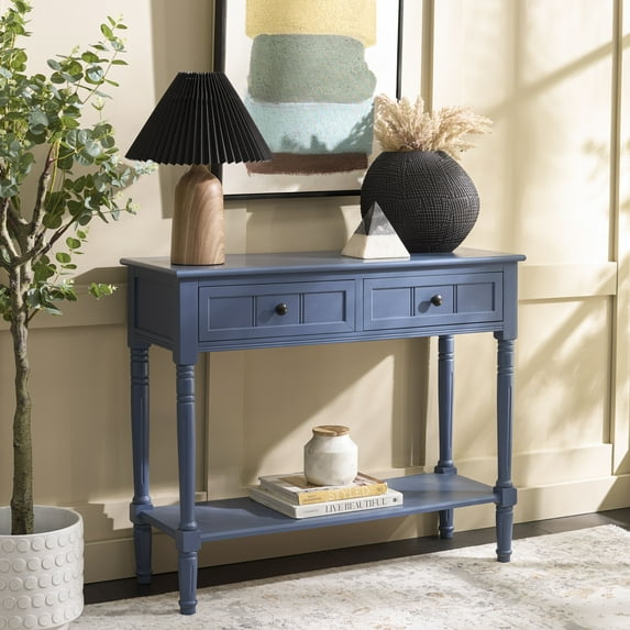 Safavieh Samantha Traditional 2 Drawer Solid Wood Console Table, Blue ...