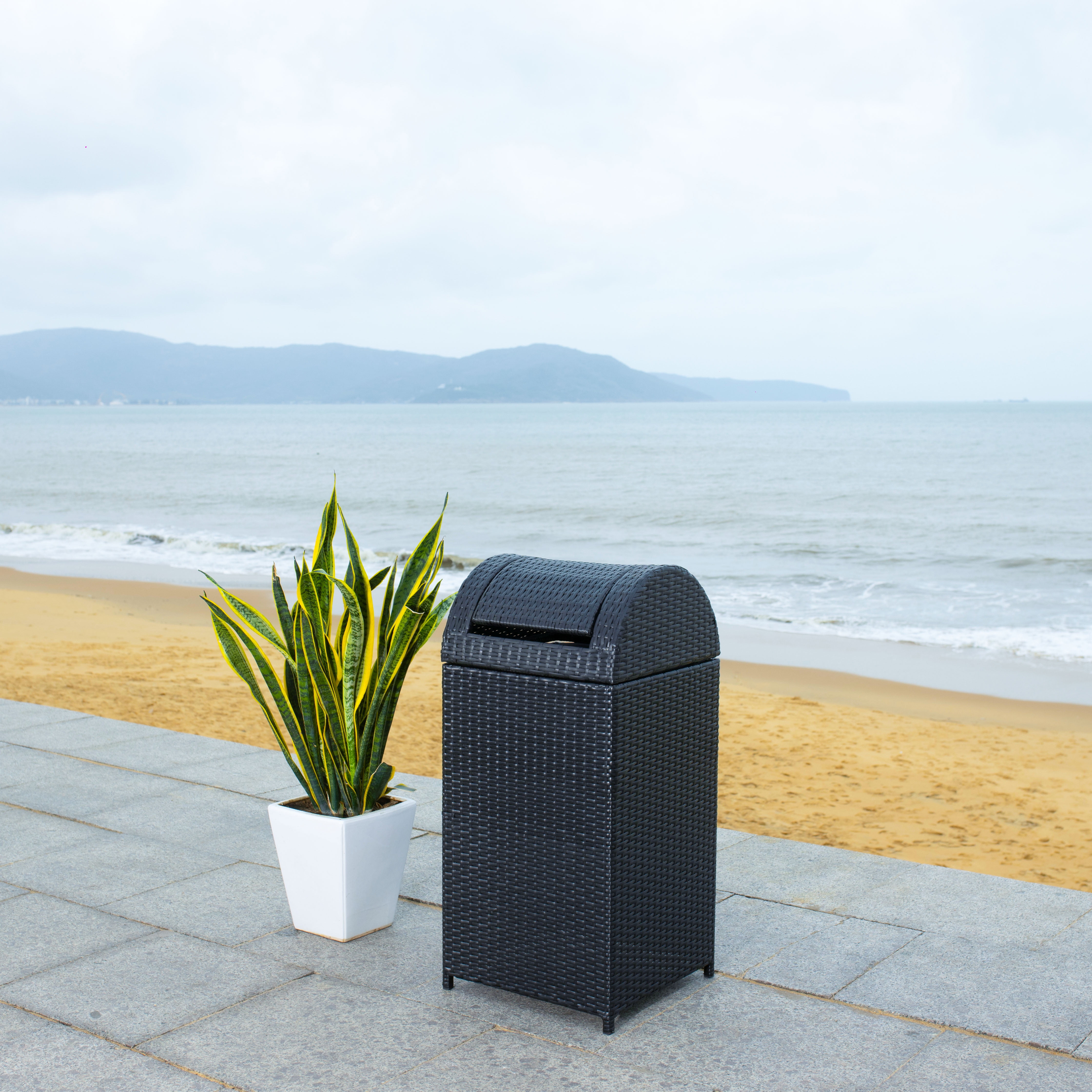 Free Shipping! Safavieh Serapis Outdoor Patio Trash Bin - Black ...