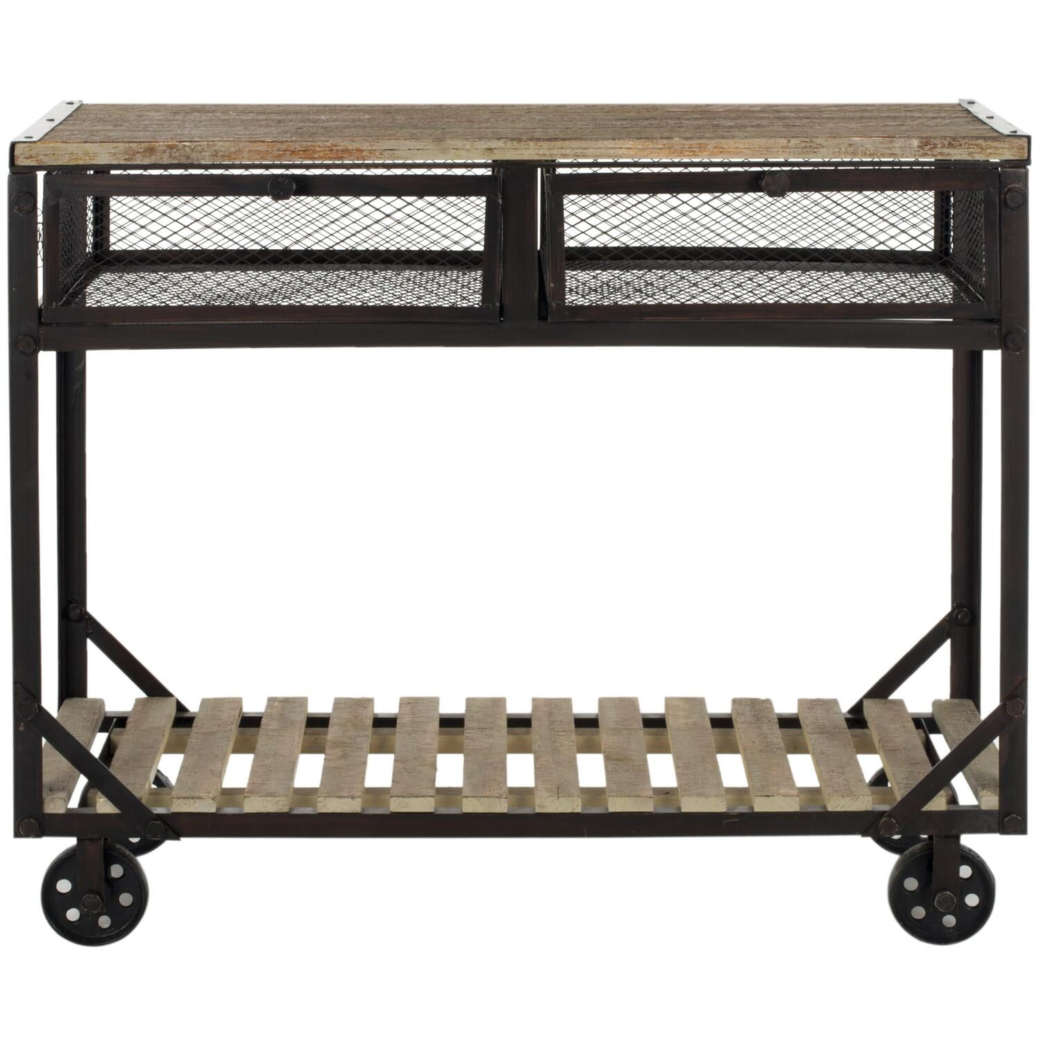 Shroder Rolling Storage Console-Color:Natural Color With Black Brushed ...