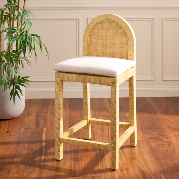 Safavieh Tojo Cane Modern Mid Back Lesio and Mango Wood Stools, Natural ...