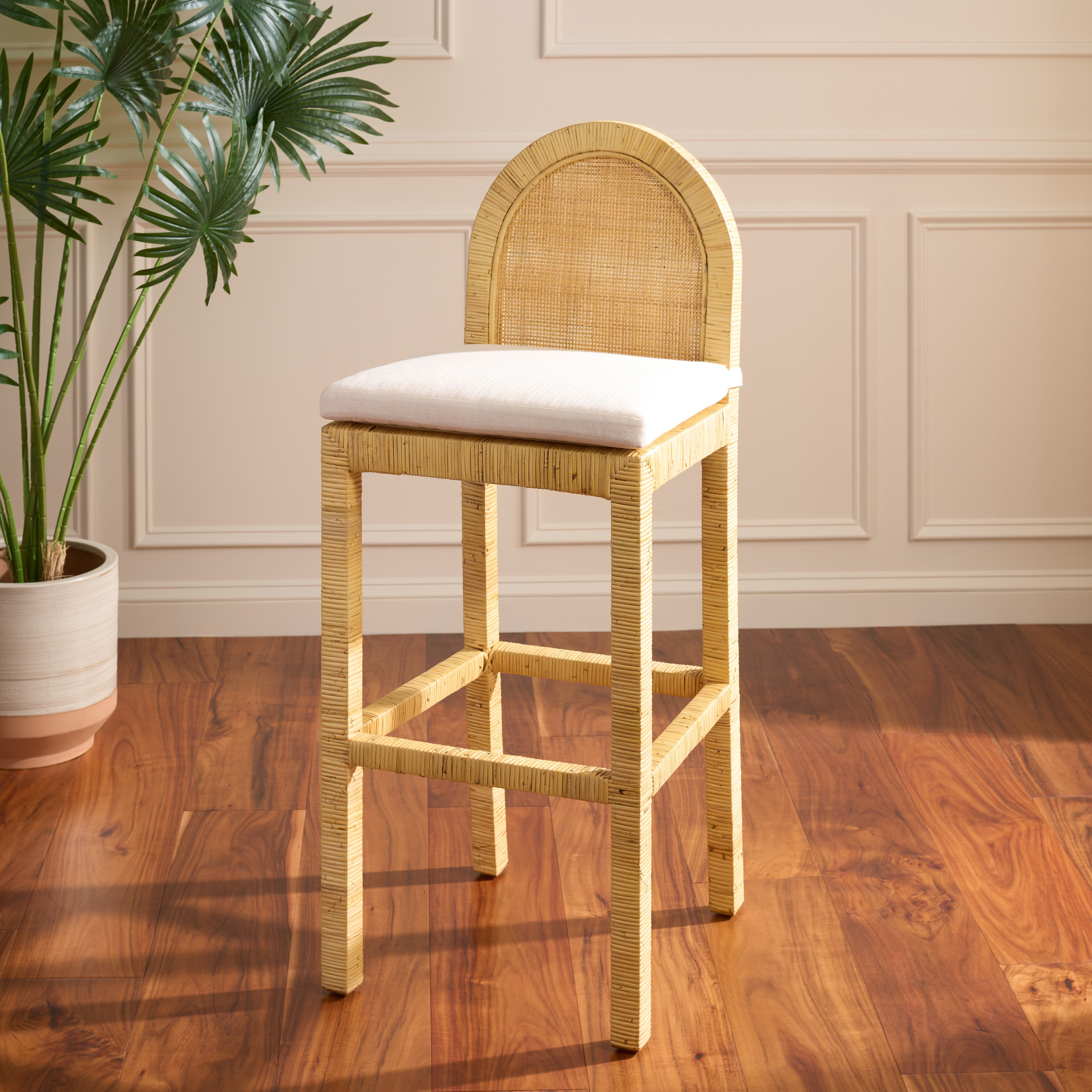 Safavieh Tojo Cane Modern Mid Back Lesio and Mango Wood Stools, Natural ...