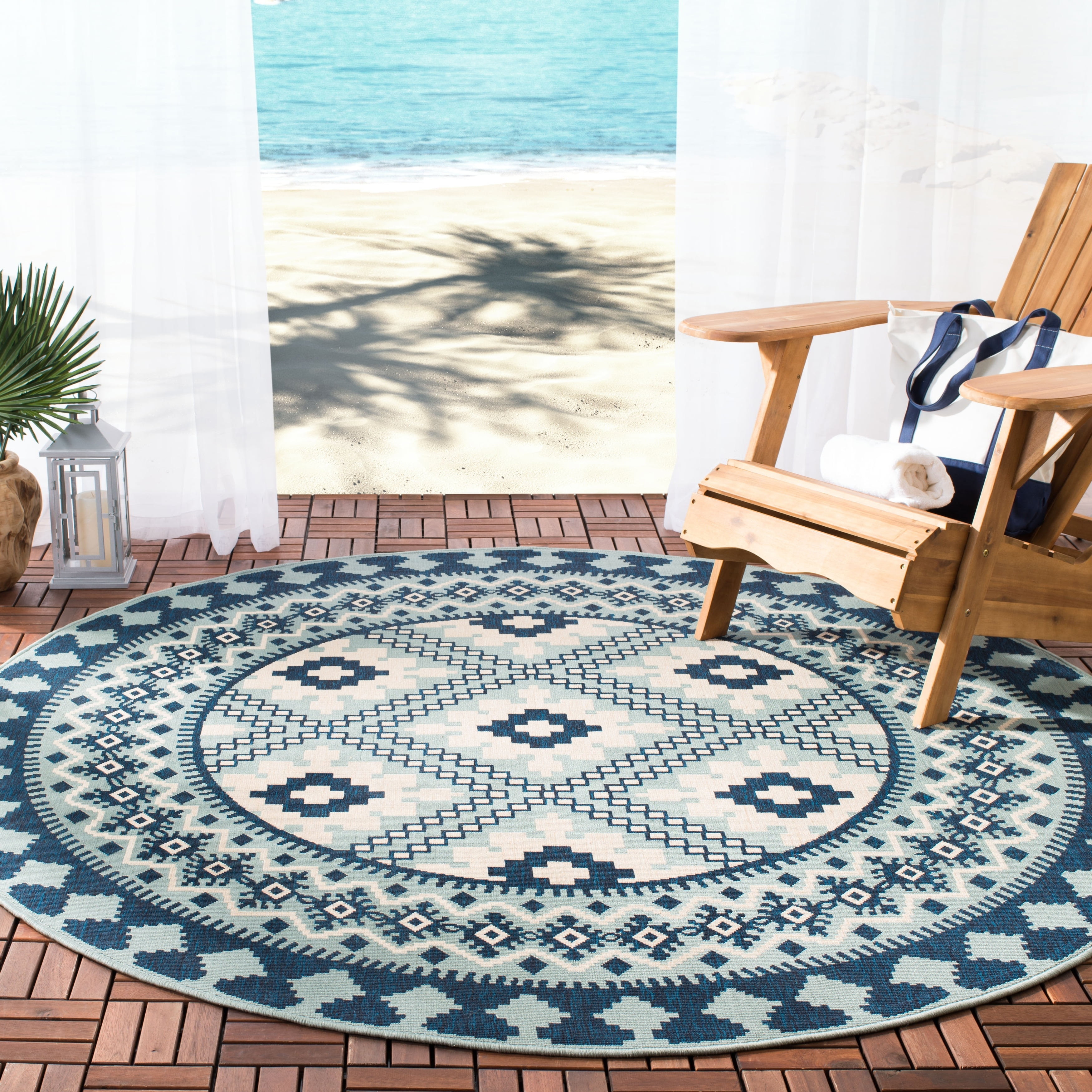 SAFAVIEH Veranda Magna Geometric Indoor/Outdoor Area Rug, Ivory/Blue, 3 ...