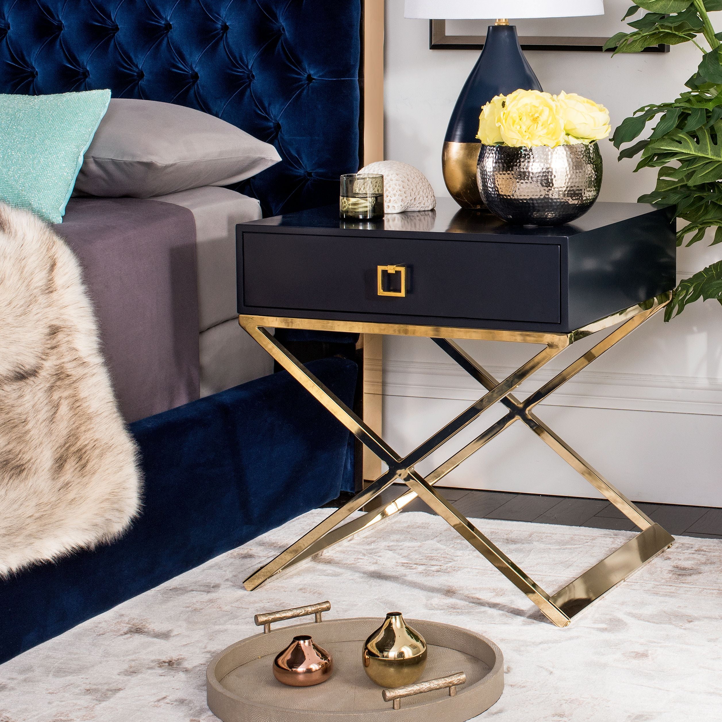 Safavieh Zarina 1-Drawer Modern Glam Cross Leg End Table - Walmart.com