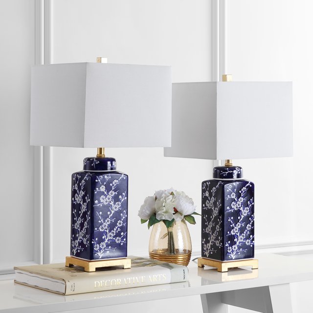 Safavieh Zora Floral 25.5 in. H Table Lamp, Navy/White, Set of 2 ...