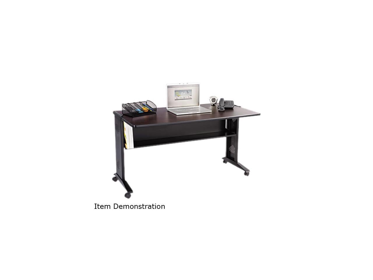 Safco 54" Reversible Top Mobile Metal Computer Desk in Mahogany and Oak ...
