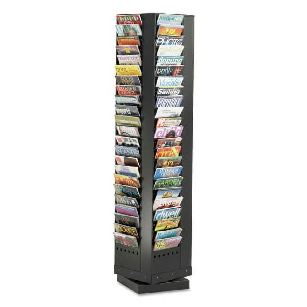 Safco Steel Rotary Magazine Rack 92 Compartments 14w x 14d x 68h Black ...