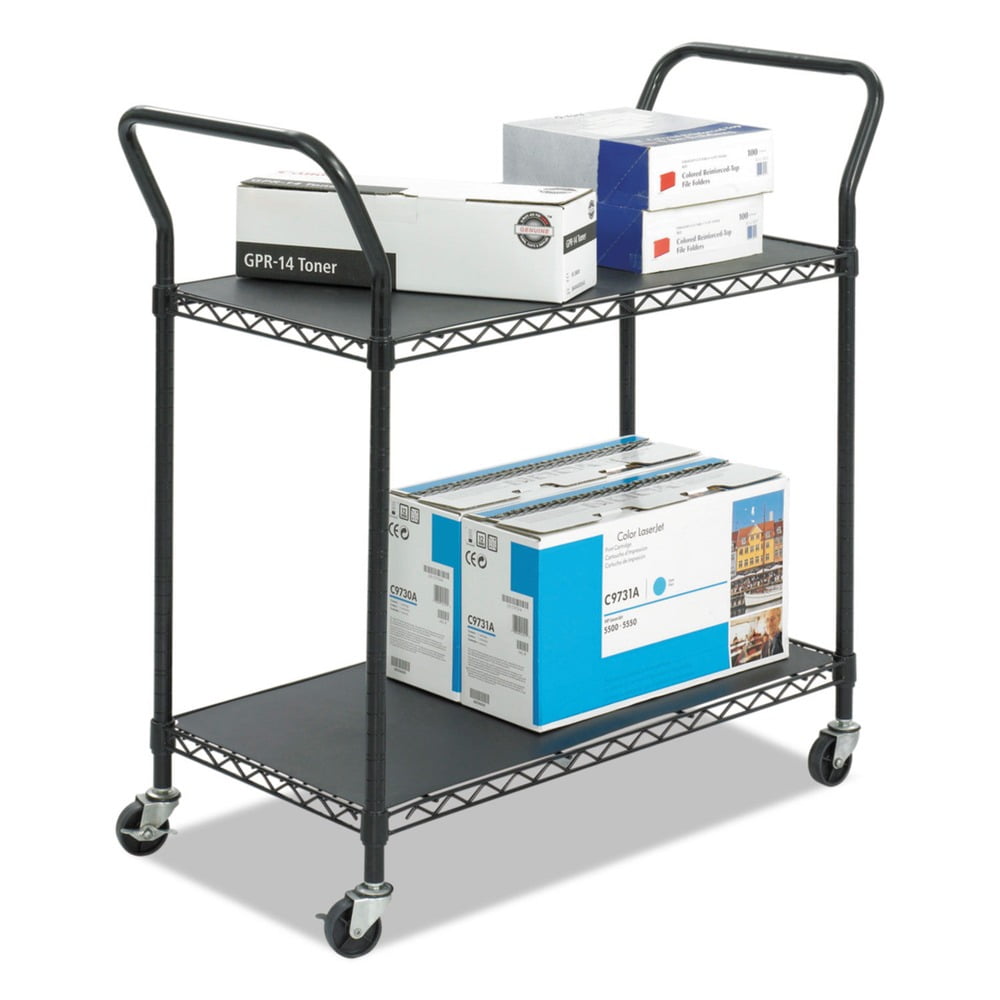 Safco 5337BL Wire Utility Cart, 2-Shelf, 43-3/4w x 19-1/4d x 40-1/2h, Black - Walmart.com