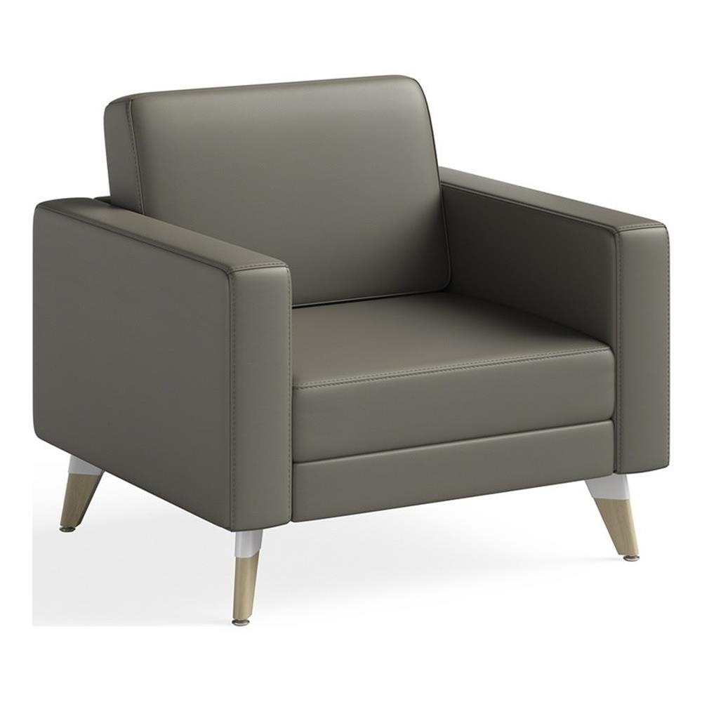 Safco Contemporary Lounge Chair Resi Feet Gray Vinyl with Wood Legs ...