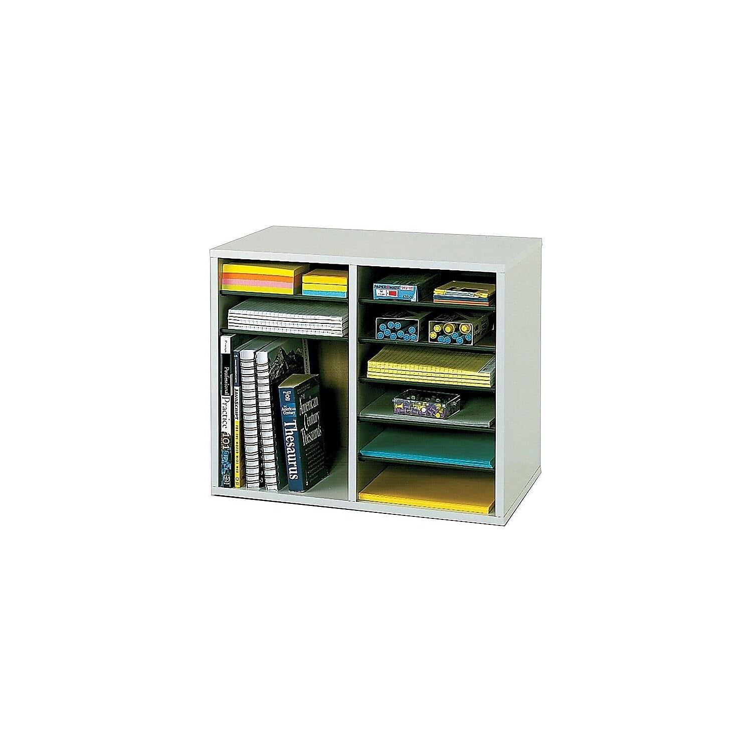 Safco Wood Adjustable Literature Organizer, 12 Compartments, Gray ...