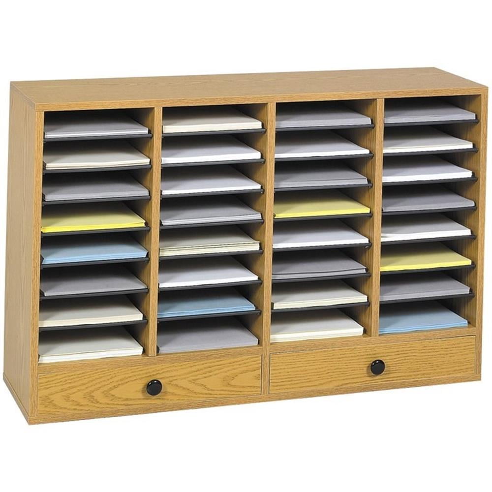 Safco Medium Oak Wood Adjustable 32 Compartment File Organizer with ...