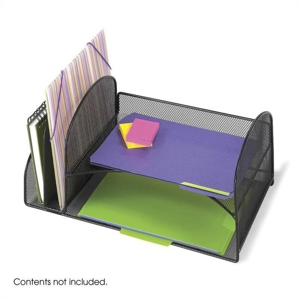 Safco Onyx Black Mesh Desk Organizer with 2 Horizontal and 2 Upright ...