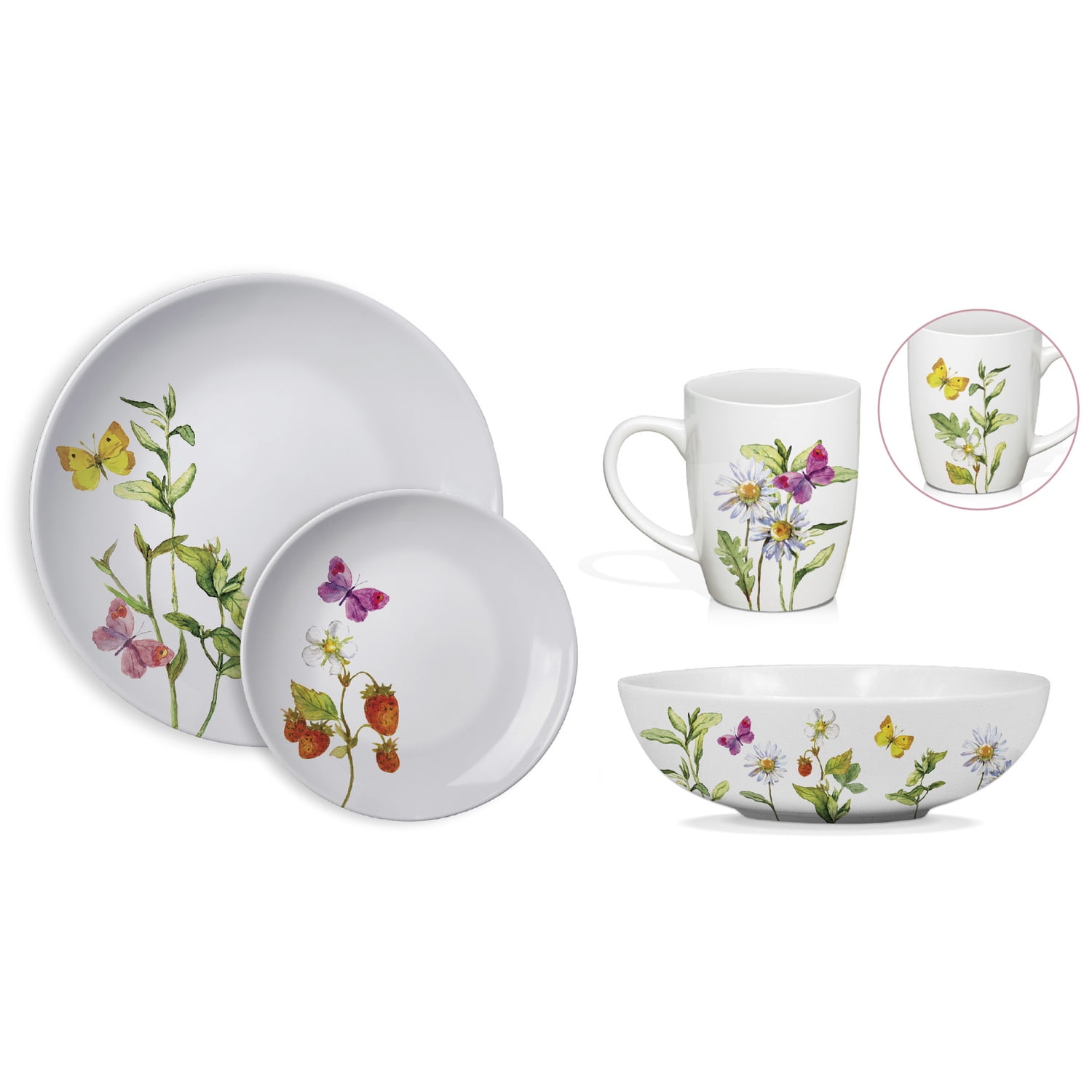 Safdie & Co. Elegant 16-Piece Dinnerware Set, White, Botanical ...