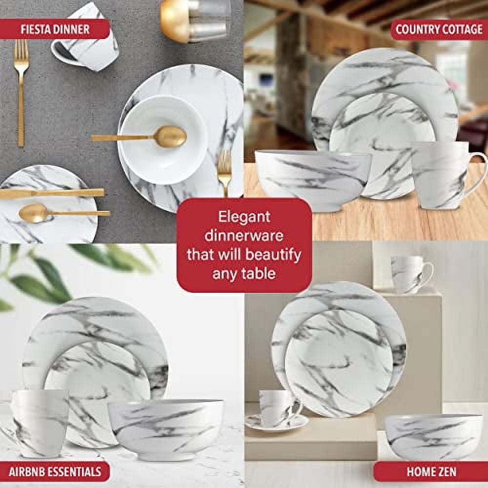 Safdie & Co. 16-Piece Marble Dinnerware Set, Porcelain, White - Walmart.com