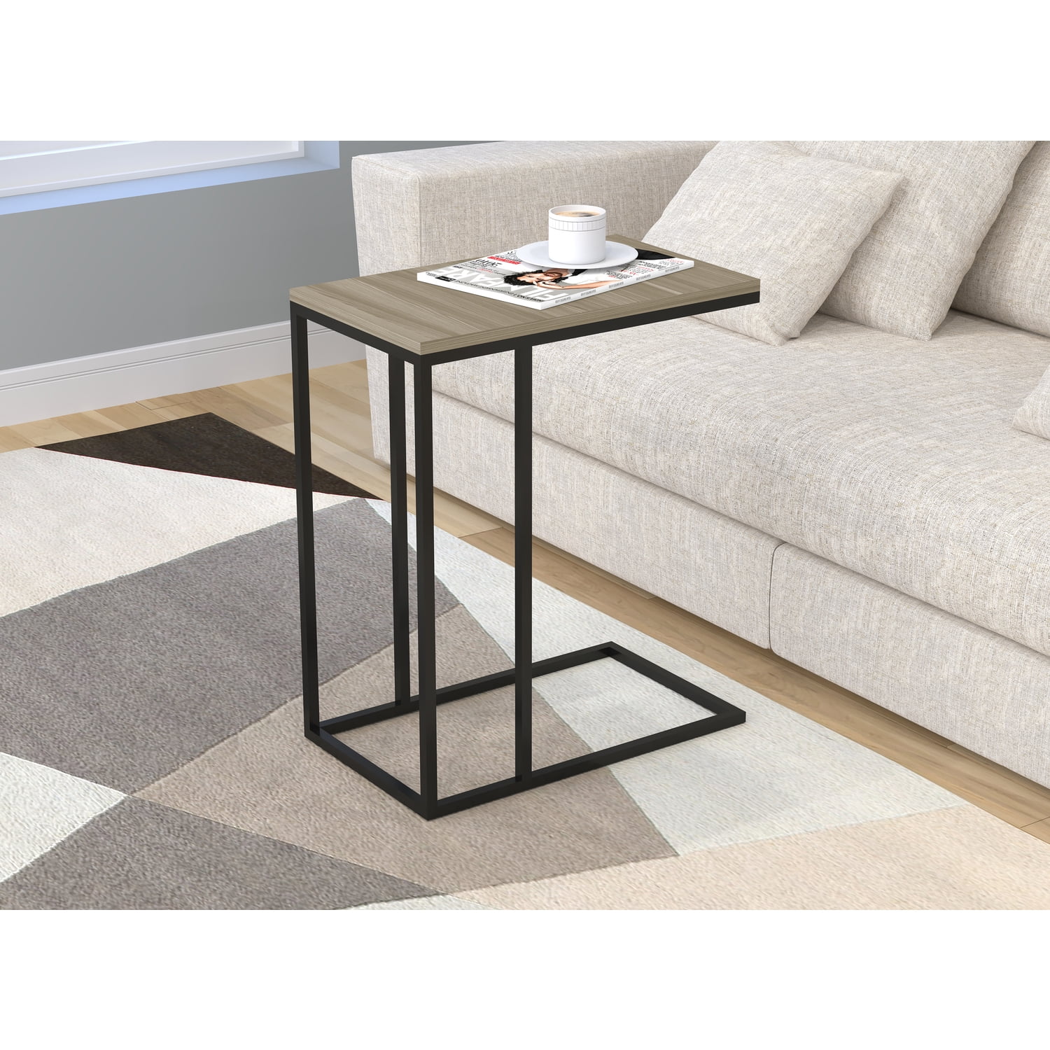 Safdie & Co. 19"L C-Shape Black Metal Legs Accent Table in Dark Taupe - Walmart.com