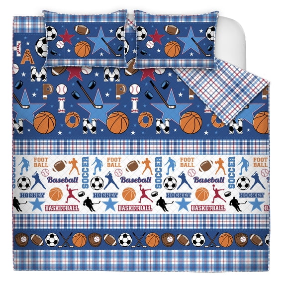 Safdie & Co. 3-piece Polyester All Star Double Queen Quilt Set in Blue ...