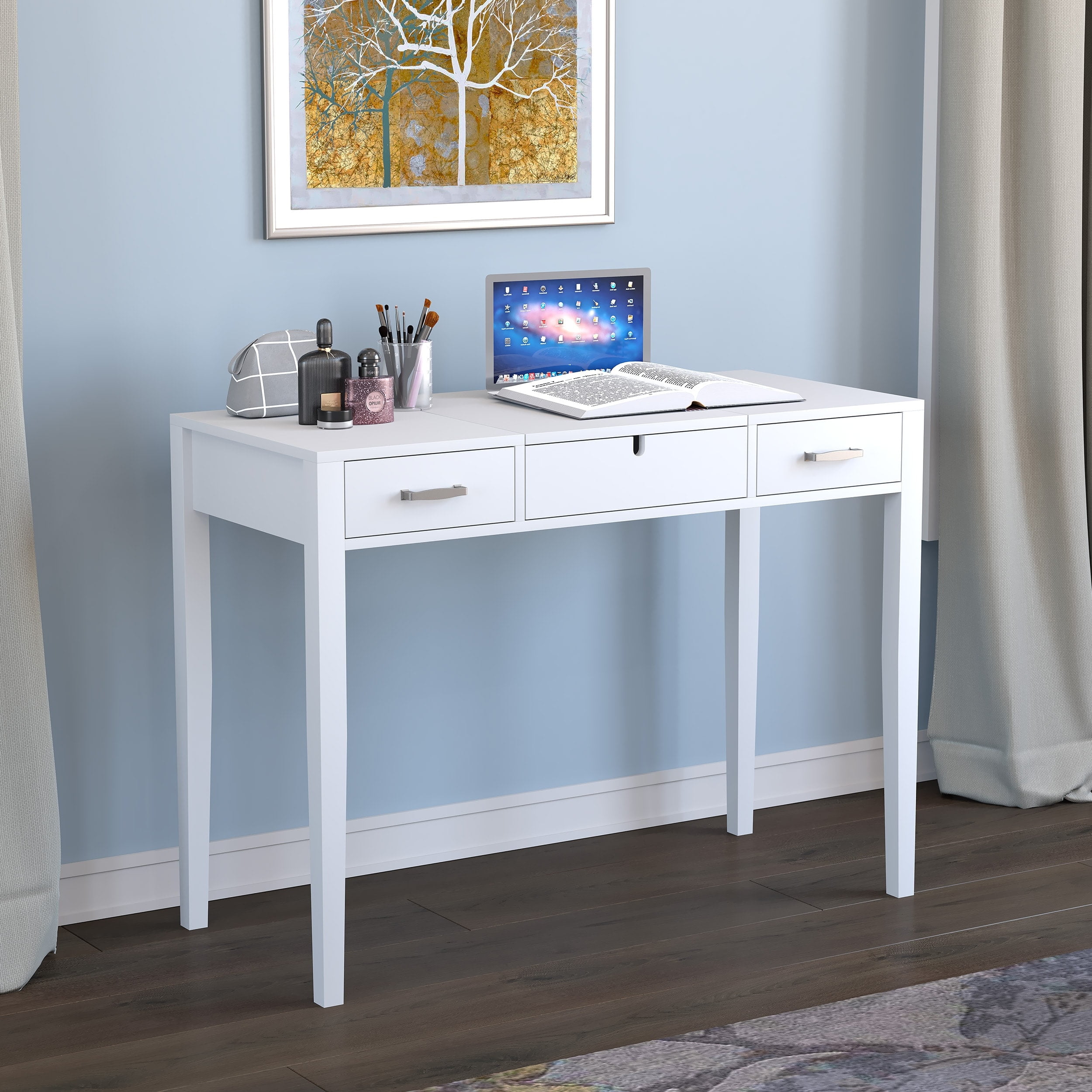 Safdie & Co. 40"L 2-Drawers 1-Foldable Mirror Computer Desk/Vanity in ...