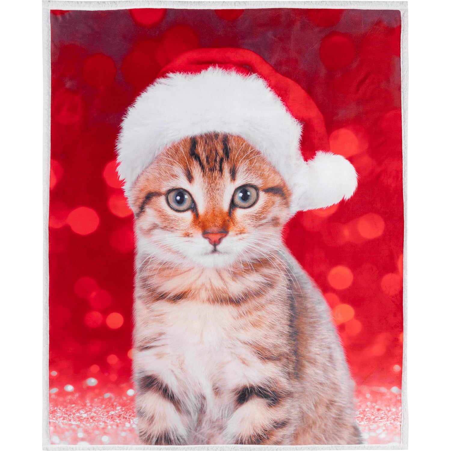 Safdie & Co. 48" Sherpa Reversible Festive Kitty Ultra-Soft Throw in ...