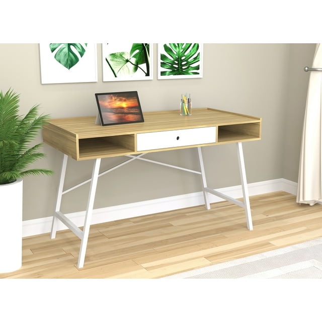 Safdie & Co. Computer Desk-49"/Natural W/T White Drawers/White Metal ...
