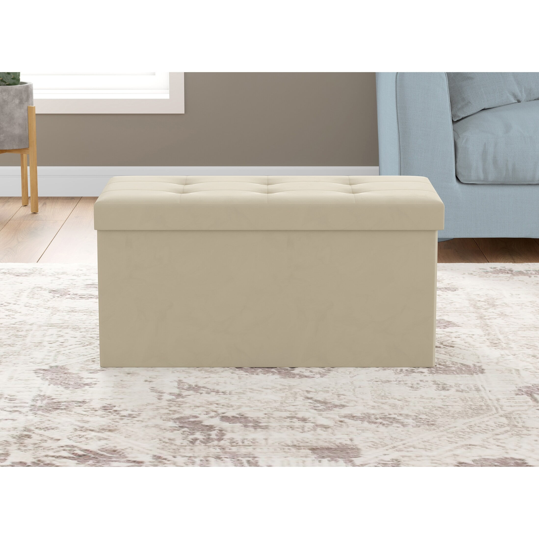 Safdie & Co. Storge Ottoman Velvet Cream for Living Room, Dressing Room ...
