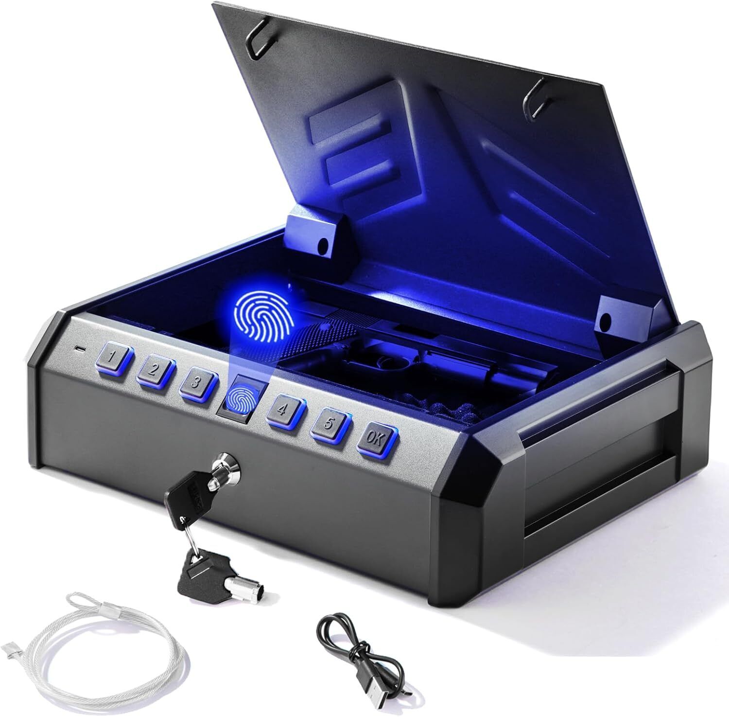 Safe Biometric Pistol Safe Large Capacity with LED Lights Handgun Box ...