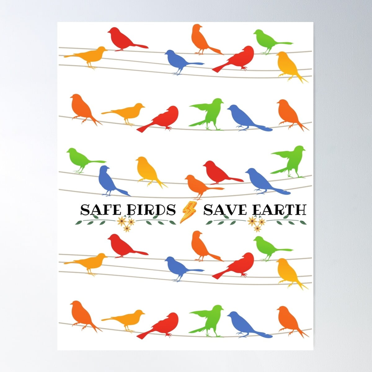 Safe Birds Safe Earth, Earth Day Poster, Birds On Wire, Green Earth Day ...