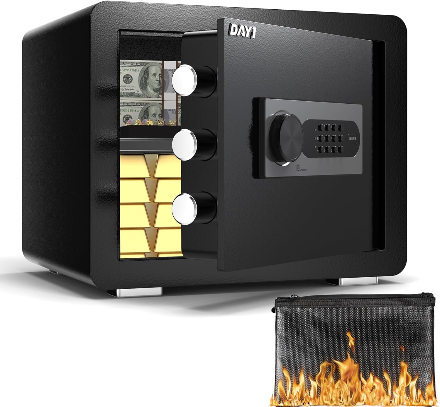 Safe Box, 0.8 Cubic Feet Home Safe with Fireproof Waterproof Bag ...