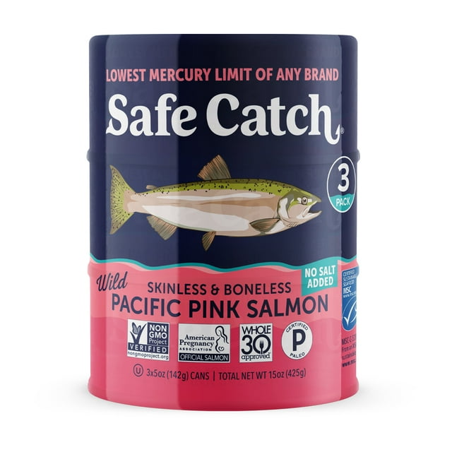 Safe Catch Wild Pink Salmon, No Salt Added, 5 oz can, 3 pack - Walmart.com