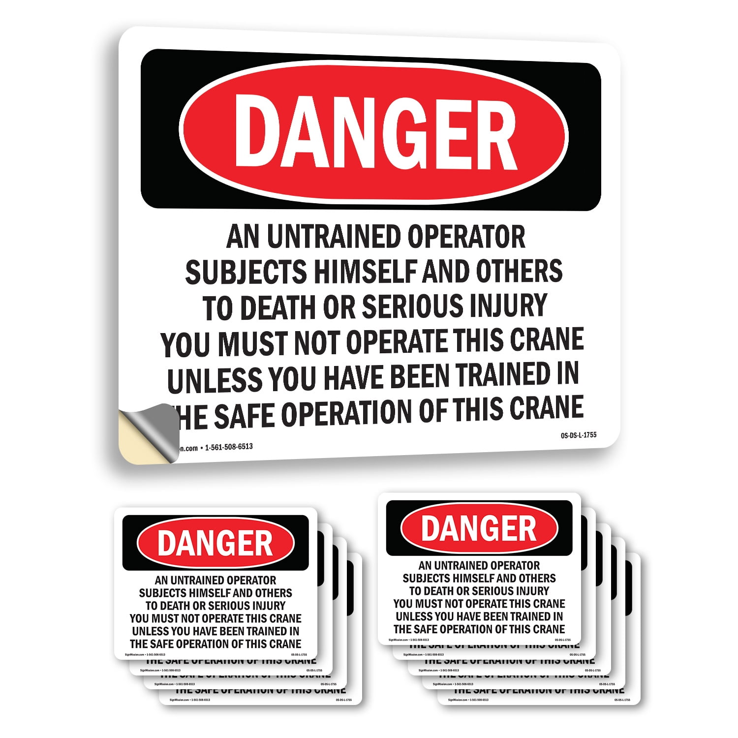 Safe Crane Operation Untrained Operator OSHA Danger Vinyl Decal Label 7 ...