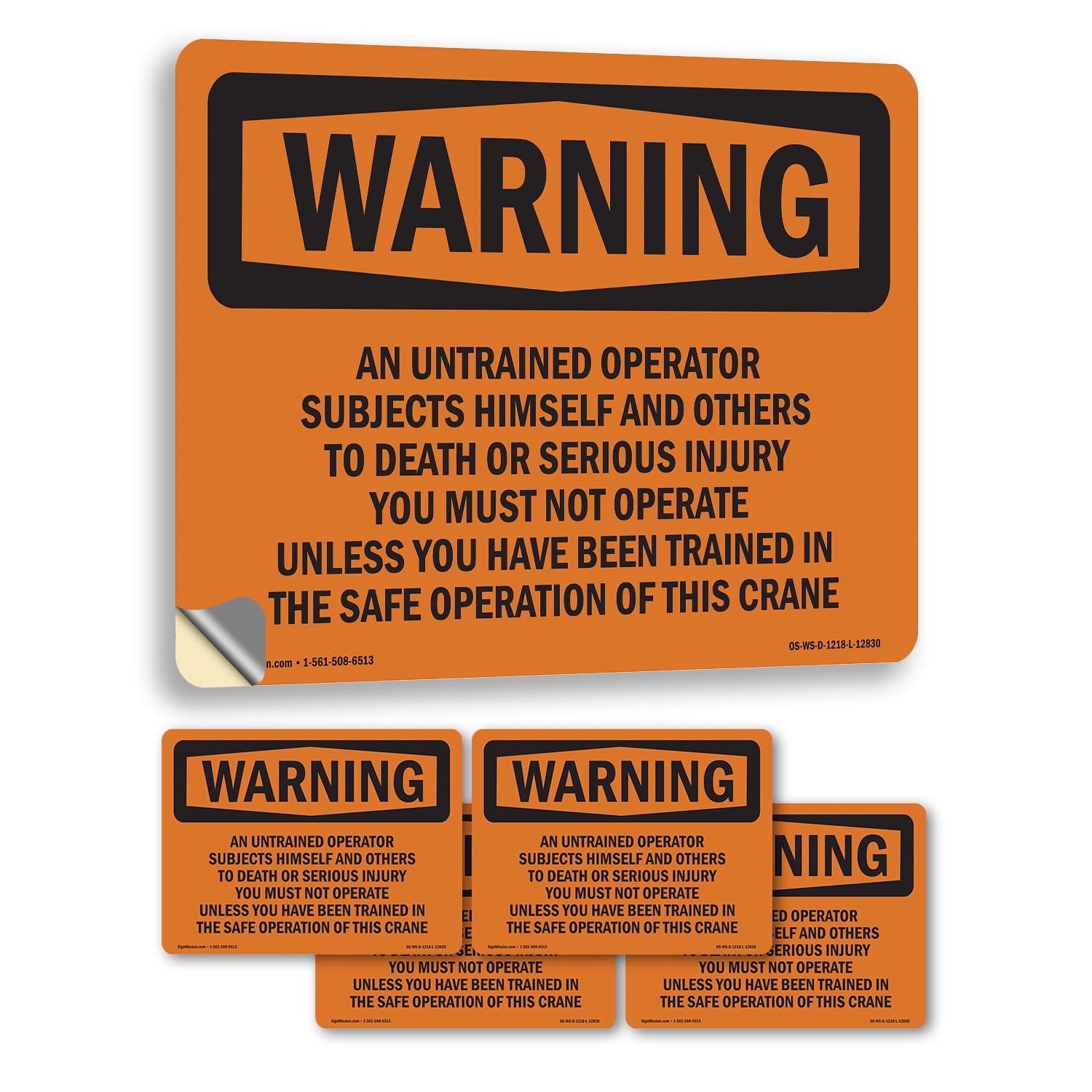 Safe Crane Operation Untrained Operator OSHA WARNING Vinyl Decal Label 18 Inch x 12 Inch - 5 ...